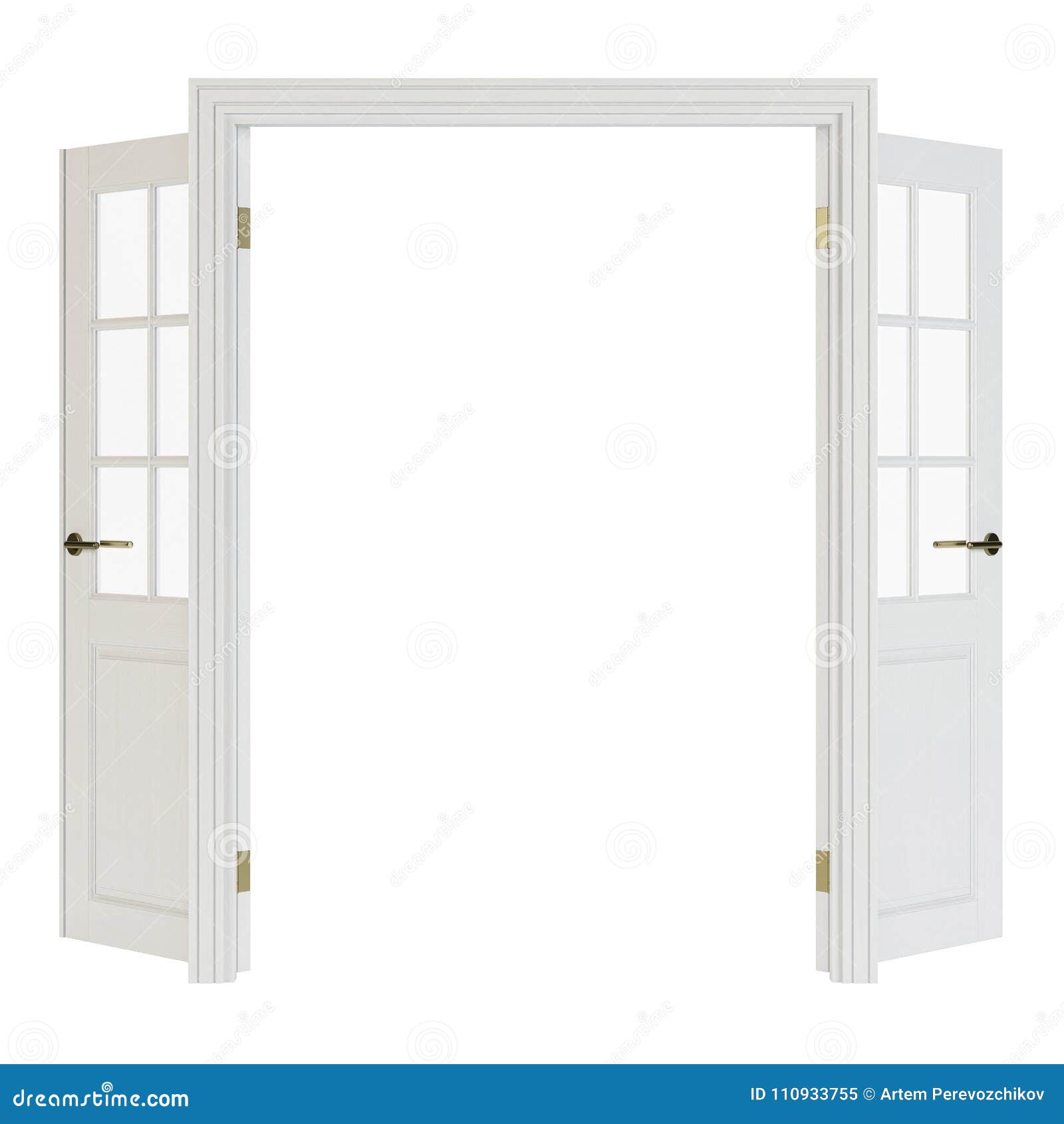 Double-leaf Doors with Glass.. 3D Rendering. Stock Illustration ...