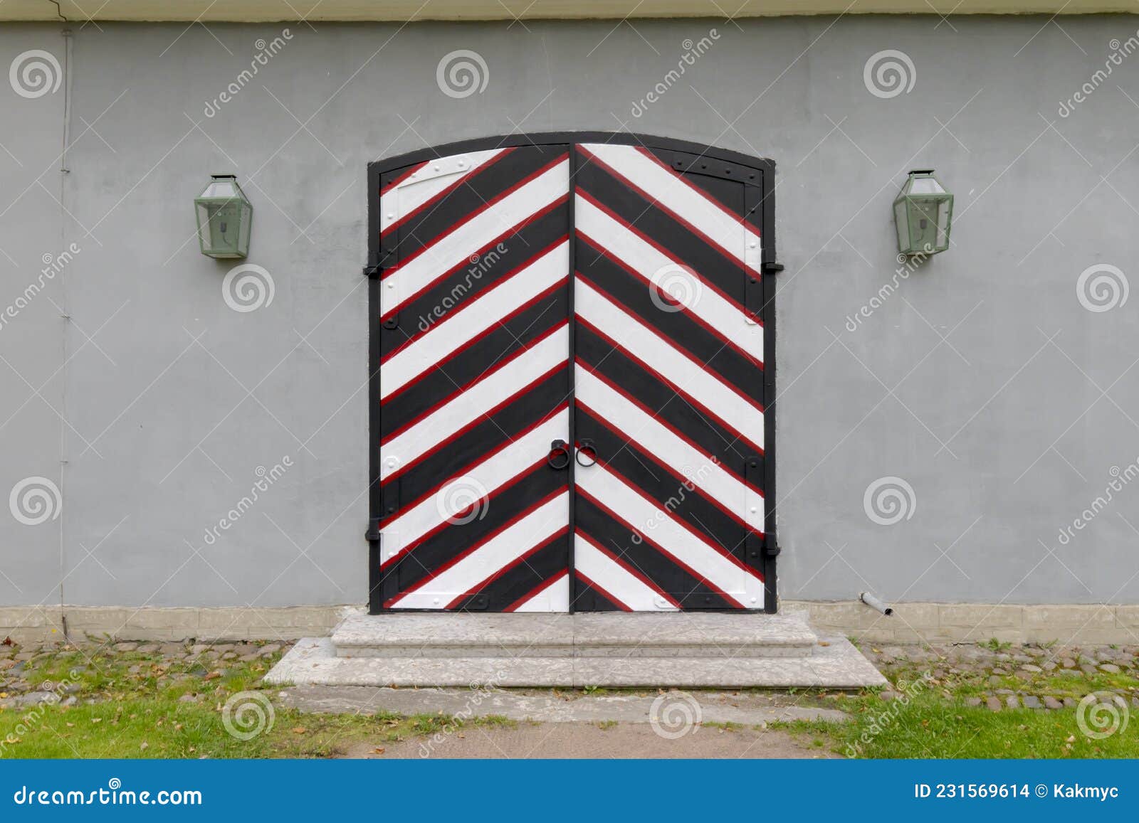 Double-leaf Wooden Gates Painted with Multi-colored Stripes Stock Photo ...