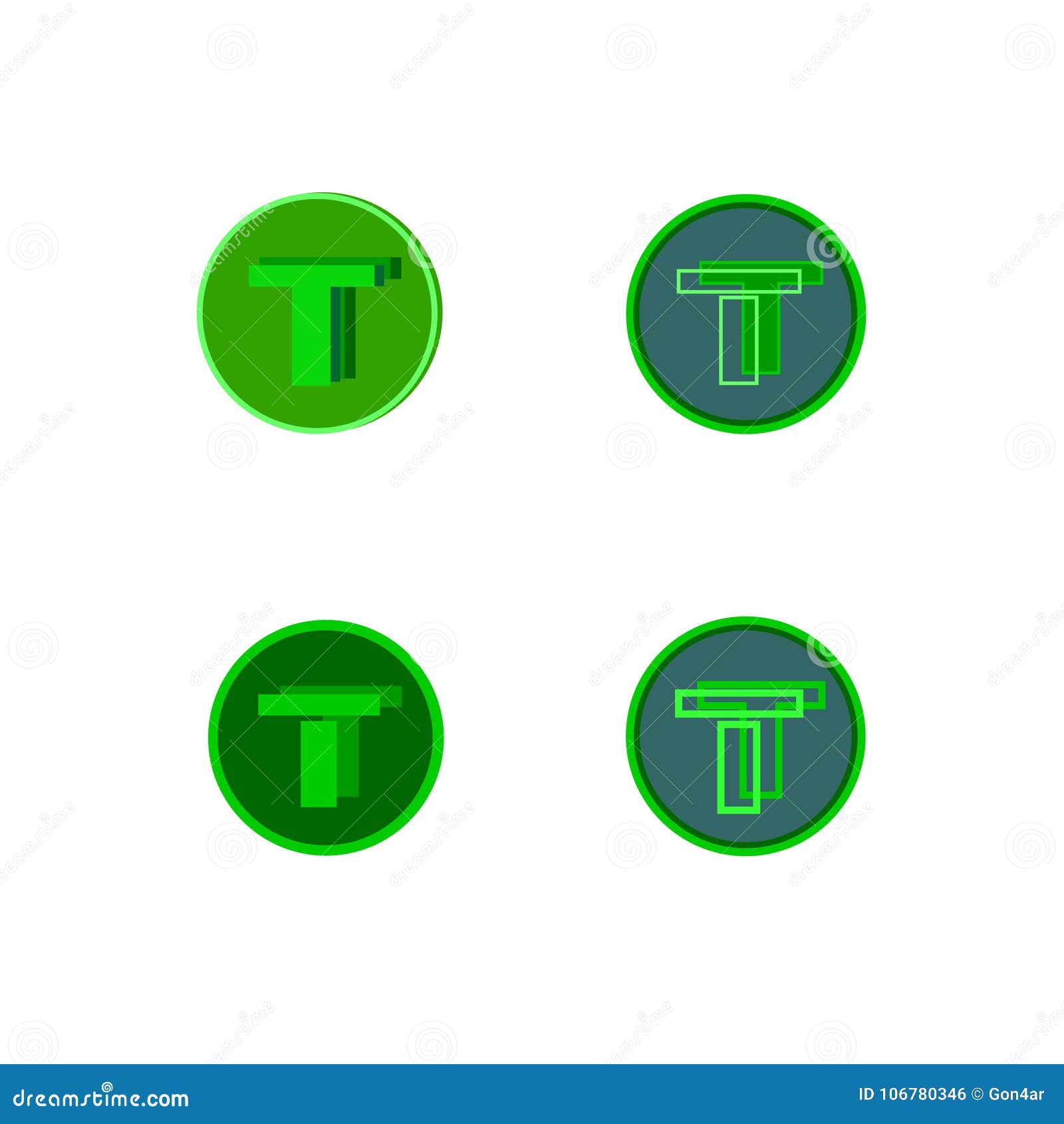 Double Letter of the Alphabet T in a Green Circle.Four Layout on the ...