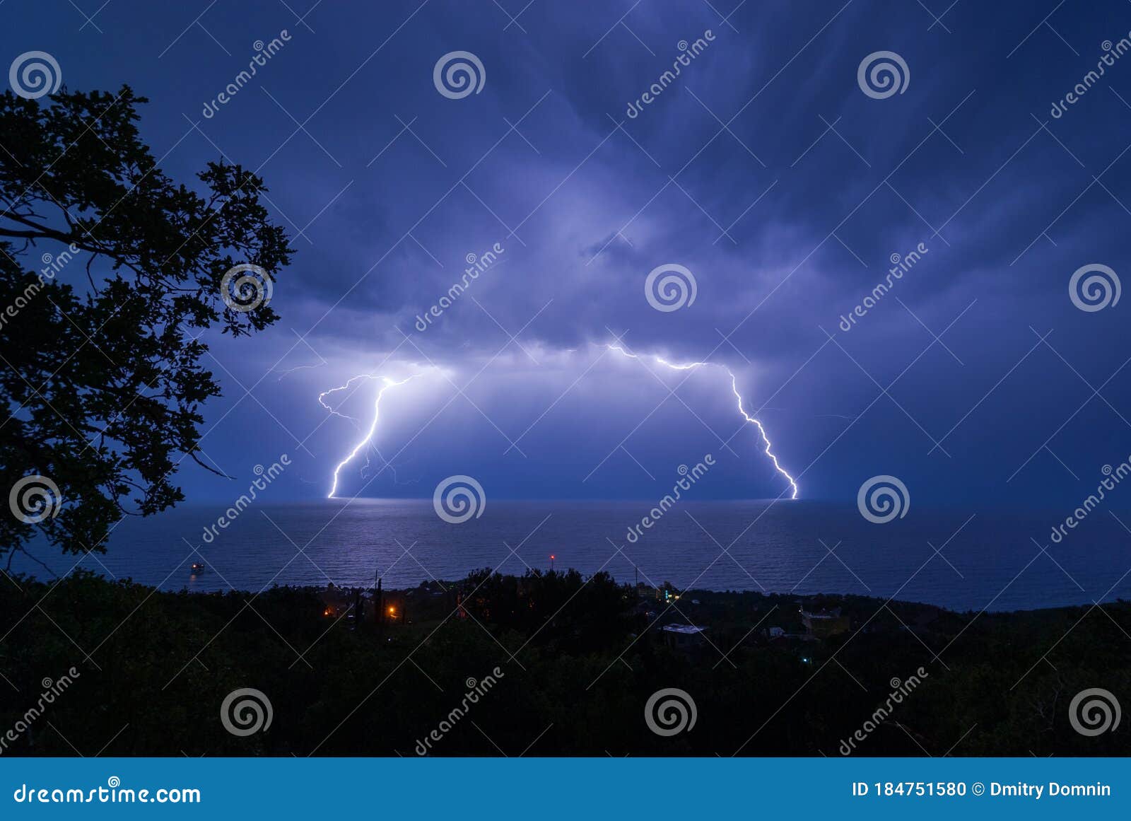Two Lightning Bolts Over the Black Sea in Crimea Stock Photo - Image of ...