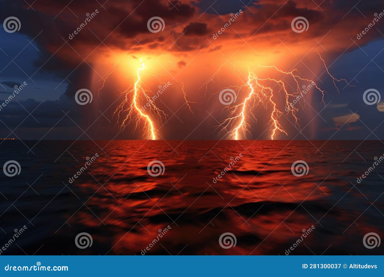 Double Lightning Bolts Striking the Ocean Simultaneously Stock ...