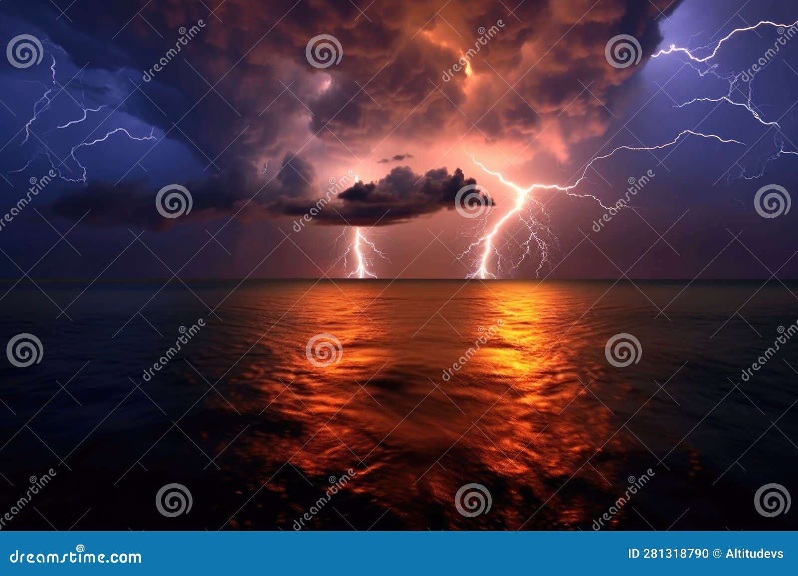 Double Lightning Bolts Striking the Ocean Simultaneously Stock ...