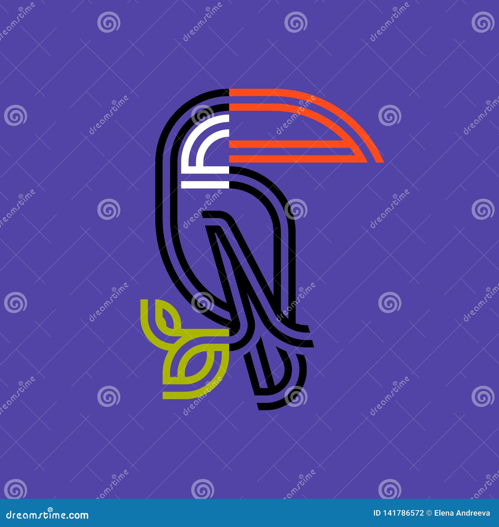 Toucan Sitting on a Leafy Branch on Purple Background Stock Vector ...