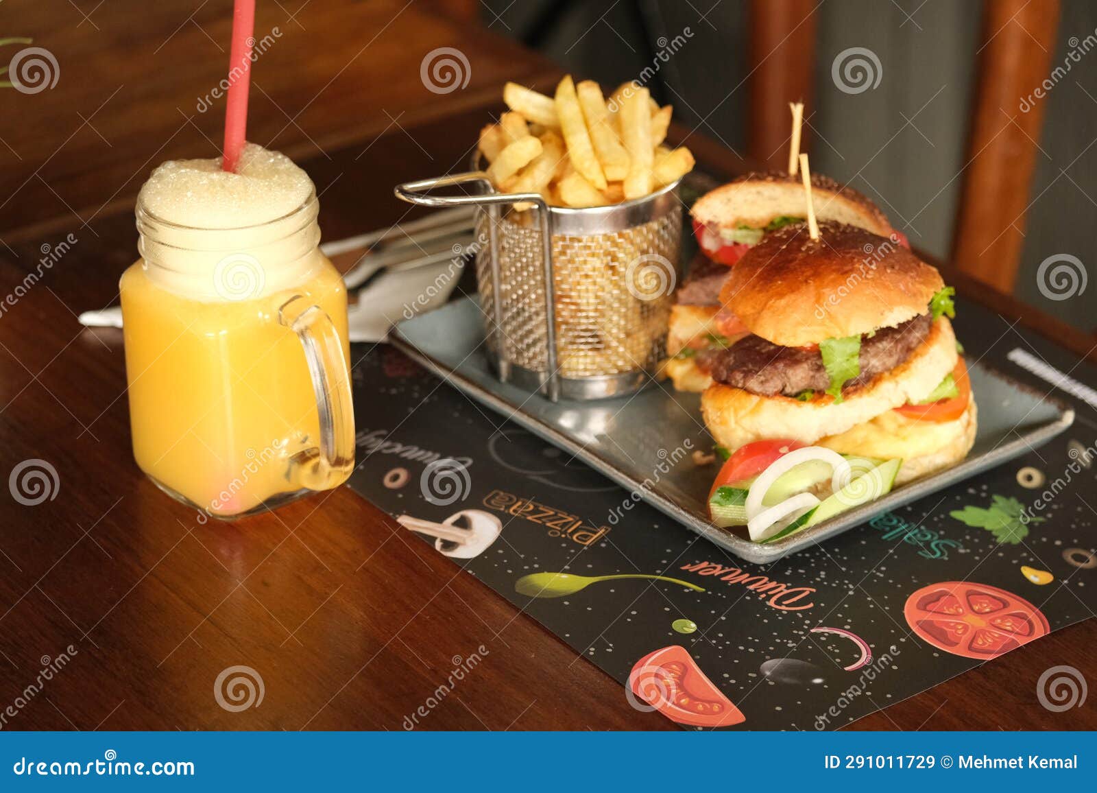 Double Meat Burger with Fried Onion Rings Stock Image - Image of meat ...