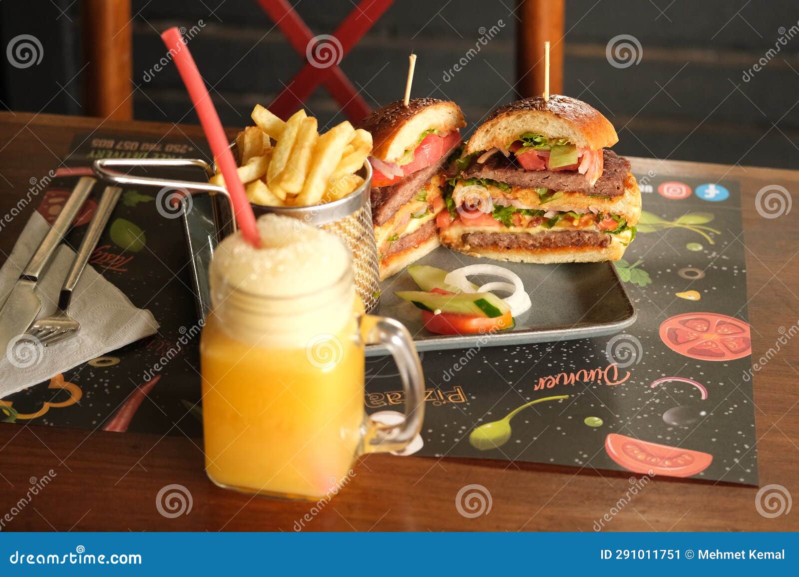 Double Meat Burger with Fried Onion Rings Stock Image - Image of onion ...