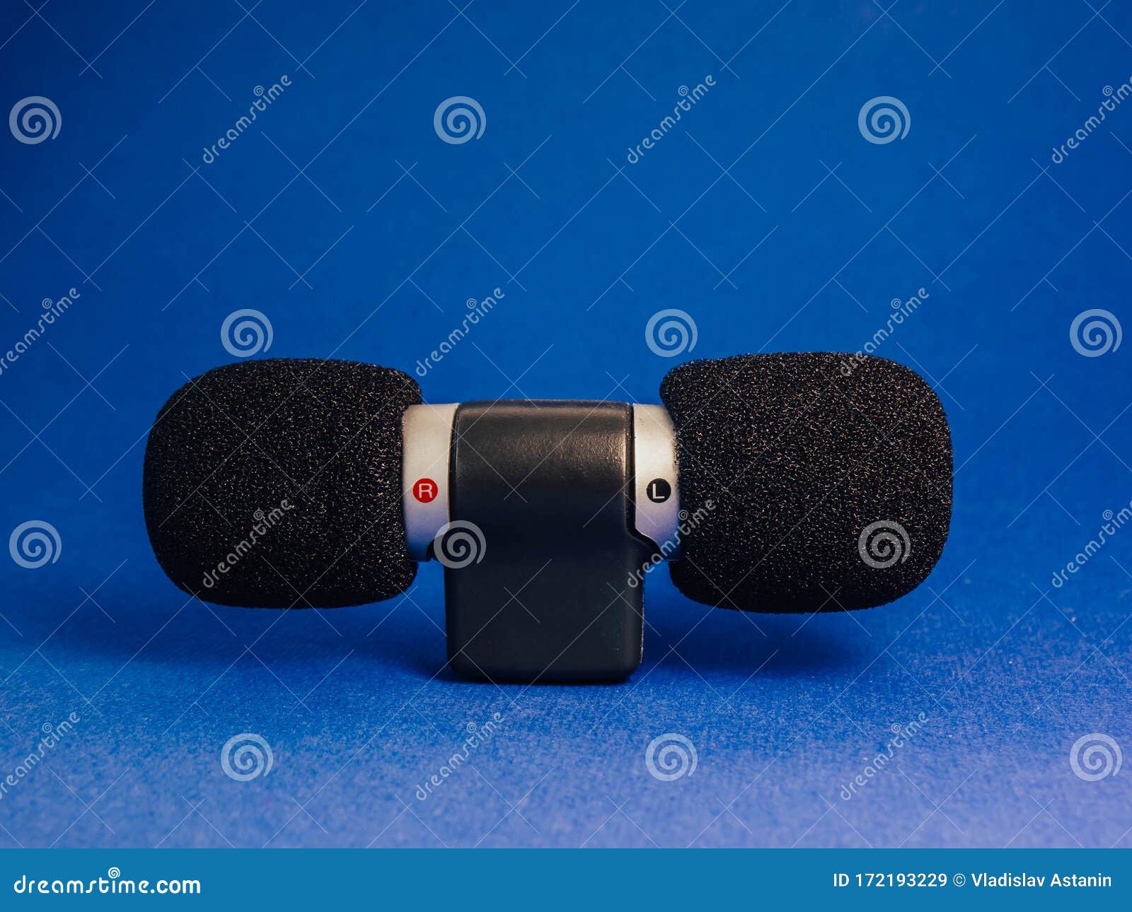 Double Microphone on a Blue Background Stock Image - Image of radio ...