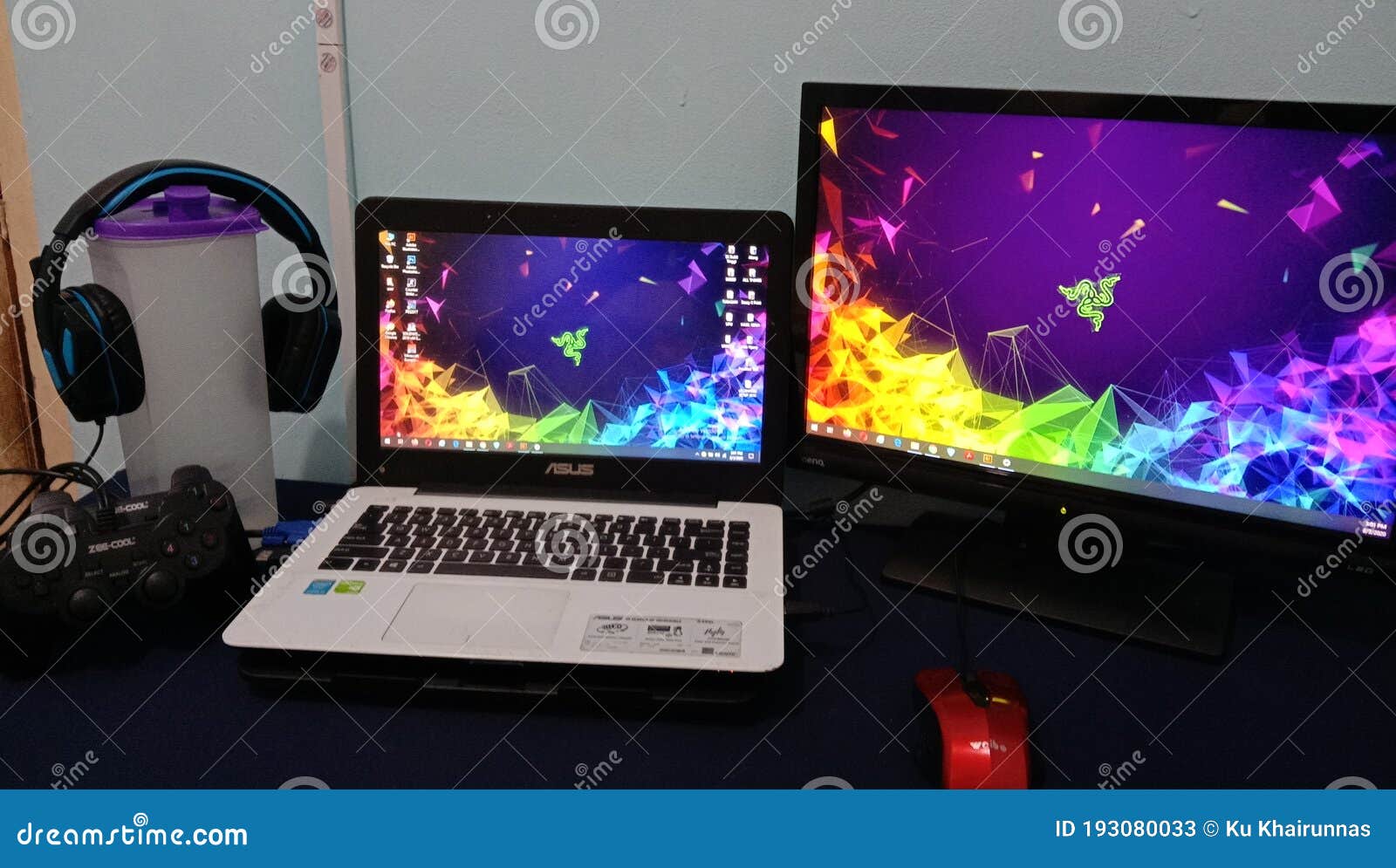 Double Monitor Set-up with Low Budget Editorial Stock Photo - Image of ...