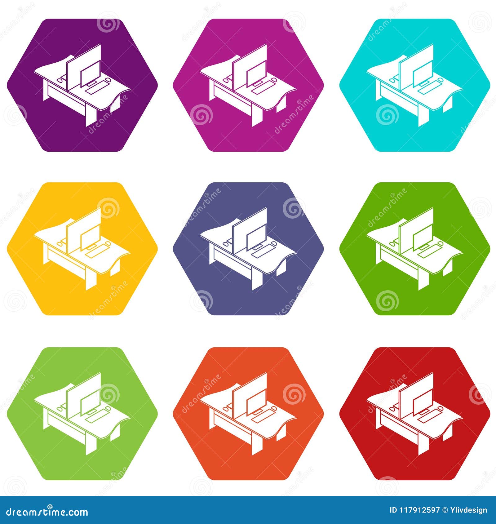 Double Office Table Icons Set 9 Vector Stock Vector - Illustration of ...