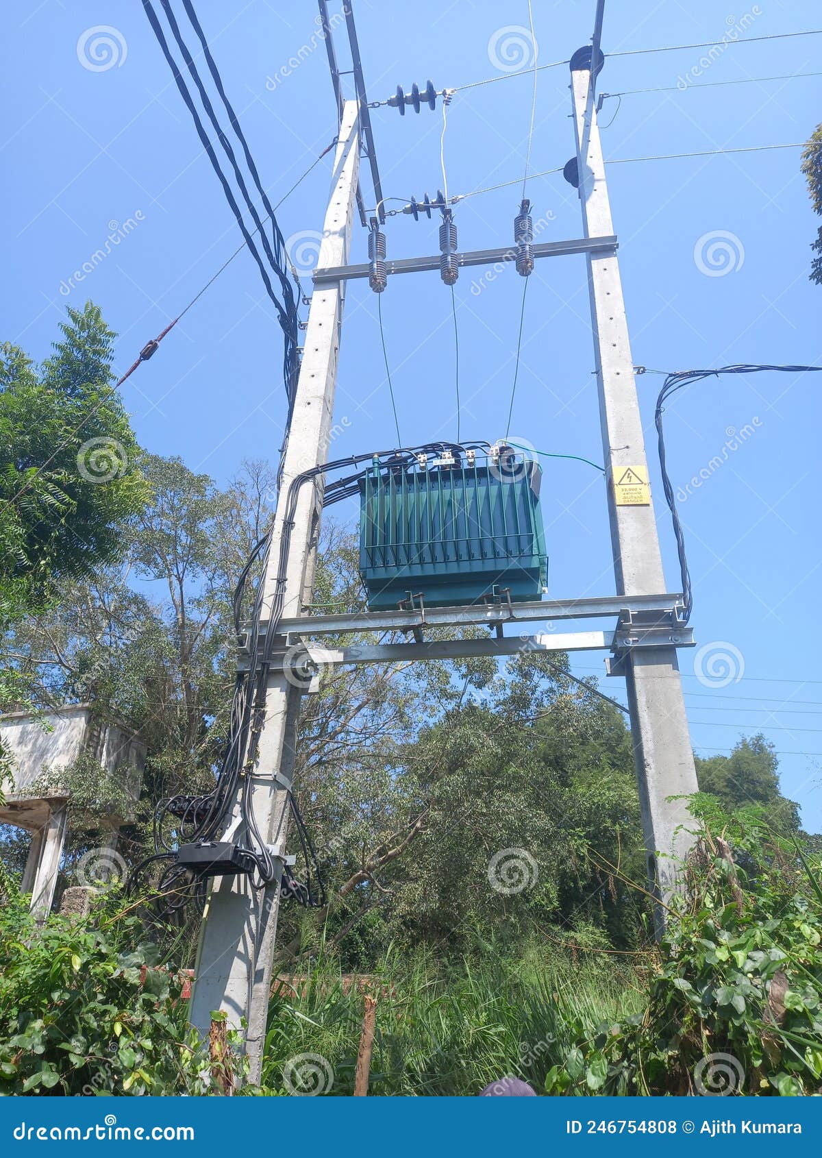 Double Pole Mounted Distribution Transformer Stock Photo - Image of ...
