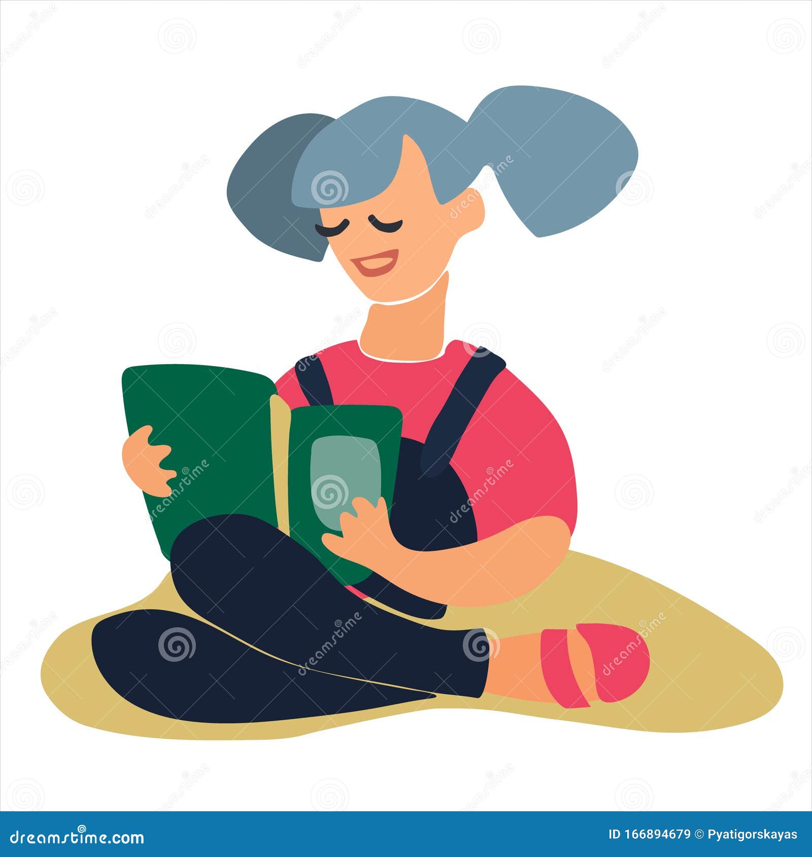 Double-ponytail Girl Reading a Book Vector Illustration. Isolated ...