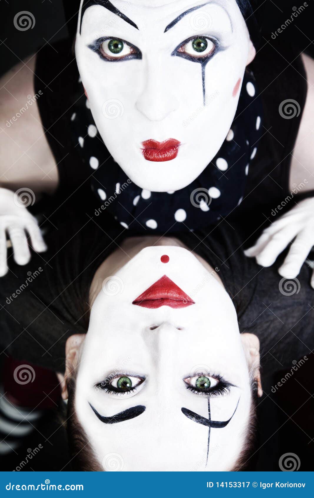 Double Portrait Mimes with Green Eyes Stock Image - Image of theater ...