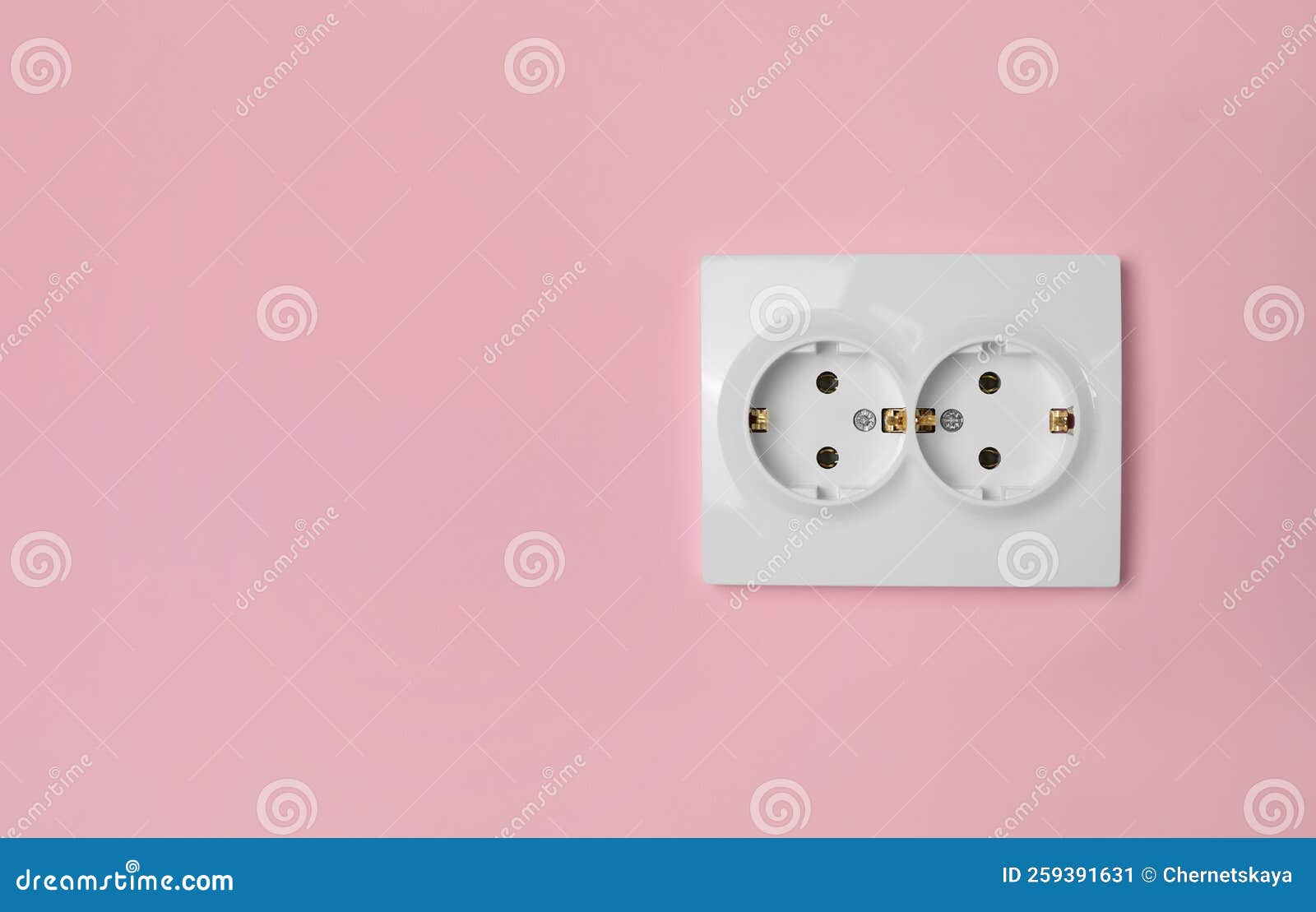 Double Power Socket on Pink Wall, Space for Text. Electrical Supply ...