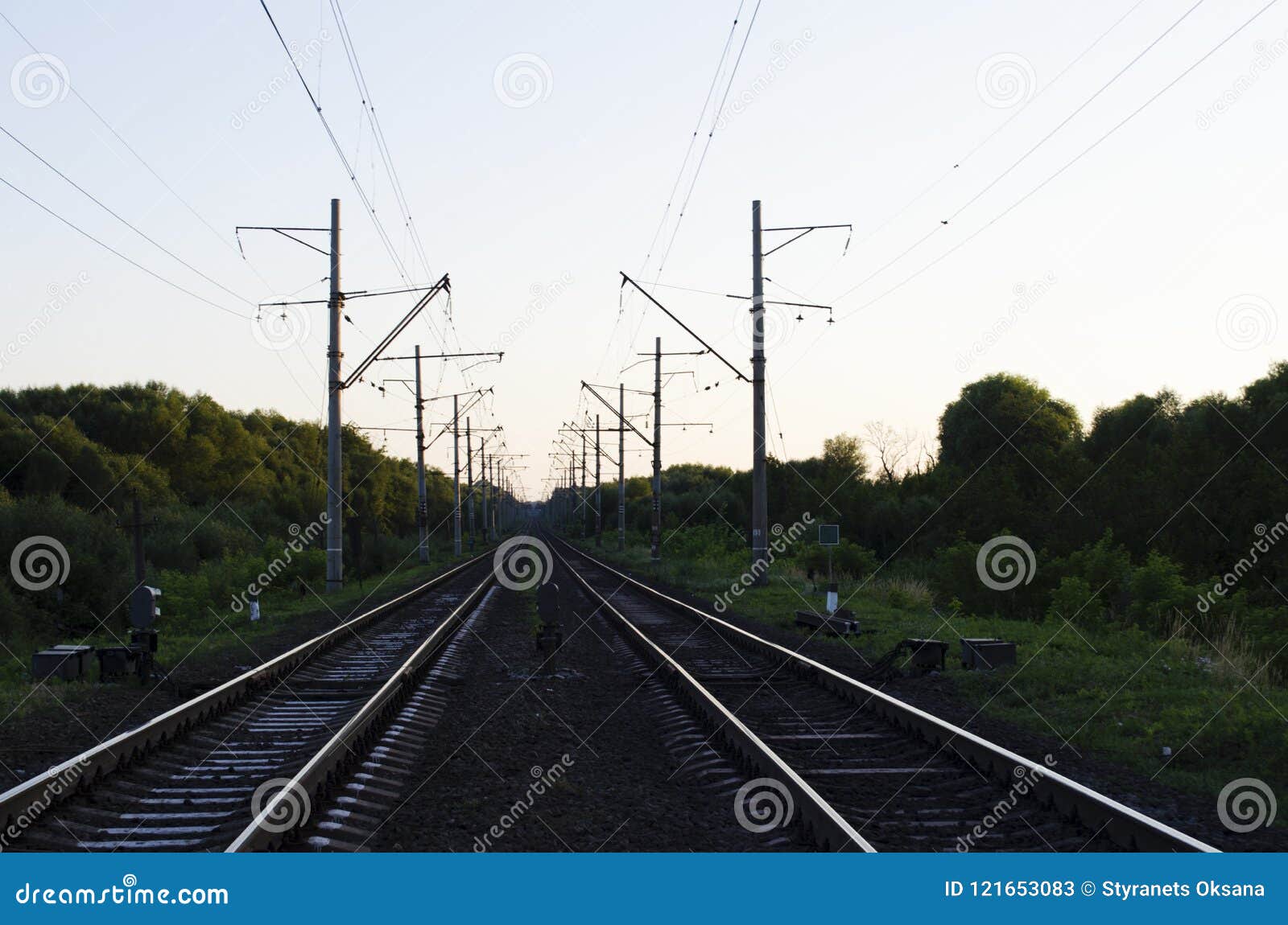 Double railroad tracks stock image. Image of perspective - 121653083