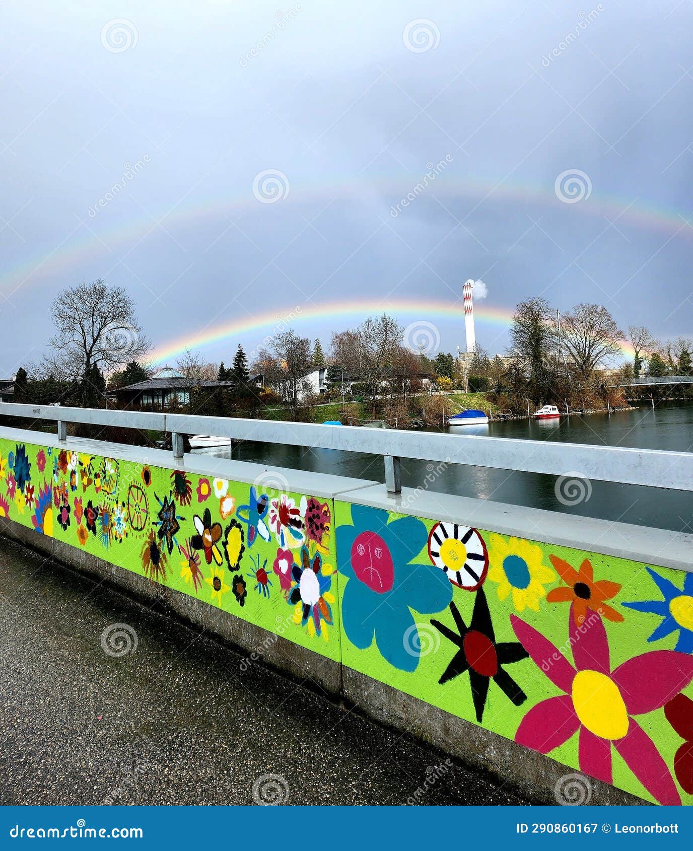 Double rainbow on bridge stock image. Image of bridge - 290860167