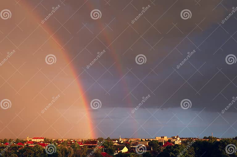 Double Rainbow in Dark Sky after Rain Stock Photo - Image of spectrum ... Double Rainbow in Dark Sky after Rain Stock Photo - Image of spectrum ...