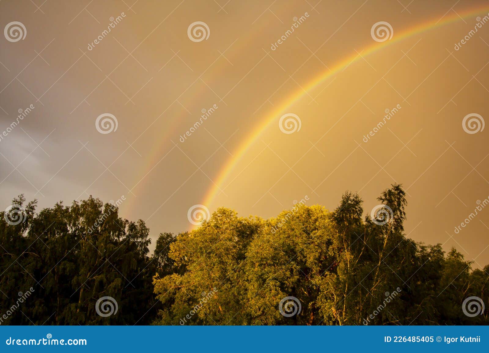 Rainbow In The Sky After Heavy Rain In The Countryside. Top View Of A ...