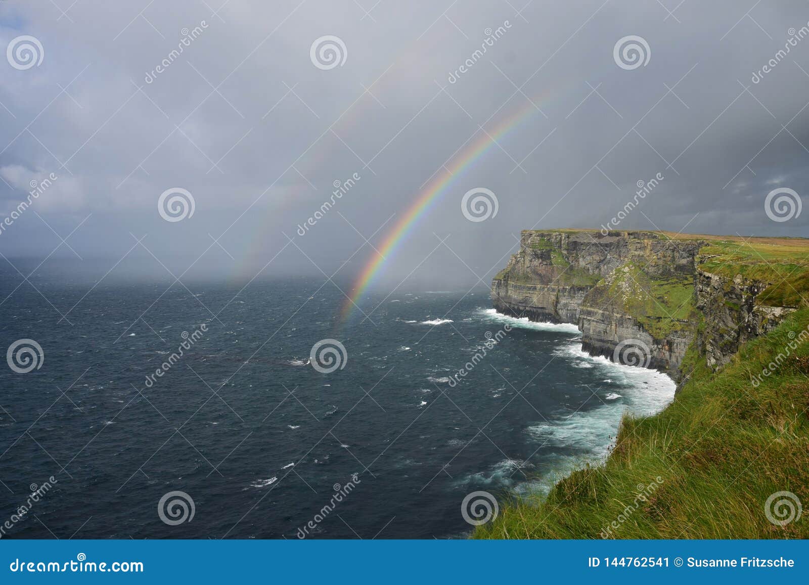 A Double Rainbow Over the Cliffs of Moher in Ireland Stock Image ...