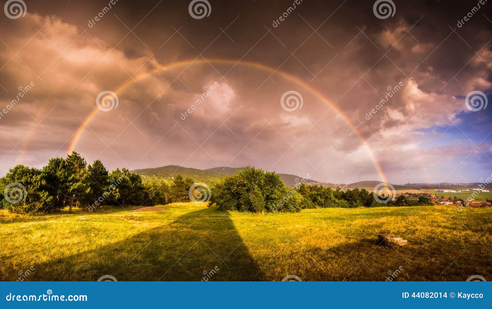 Double Rainbow Over Landscape at Sunset Stock Photo - Image of beauty ...
