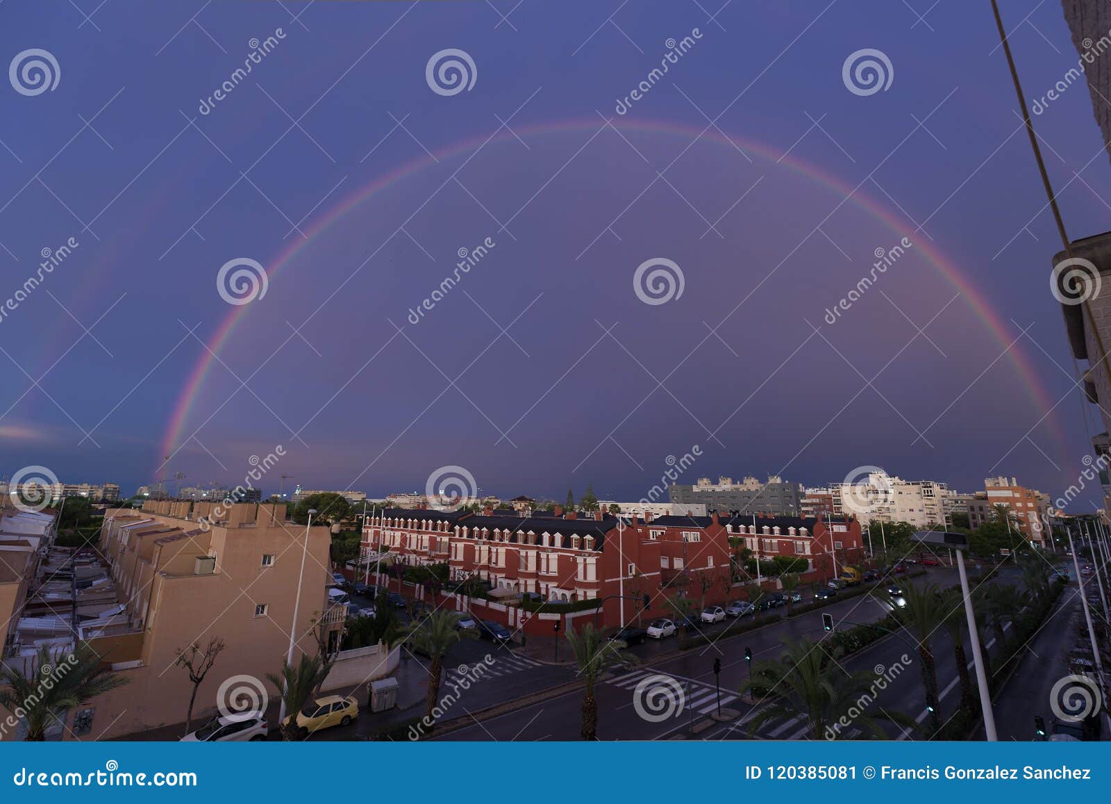 Double Rainbow Over the Sky of the City of Elche in Spain. Stock Image ...