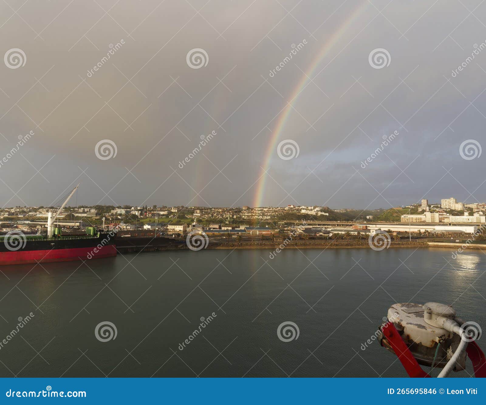 Double Rainbow in Port Elizabeth Harbour after Raining Stock Photo ...