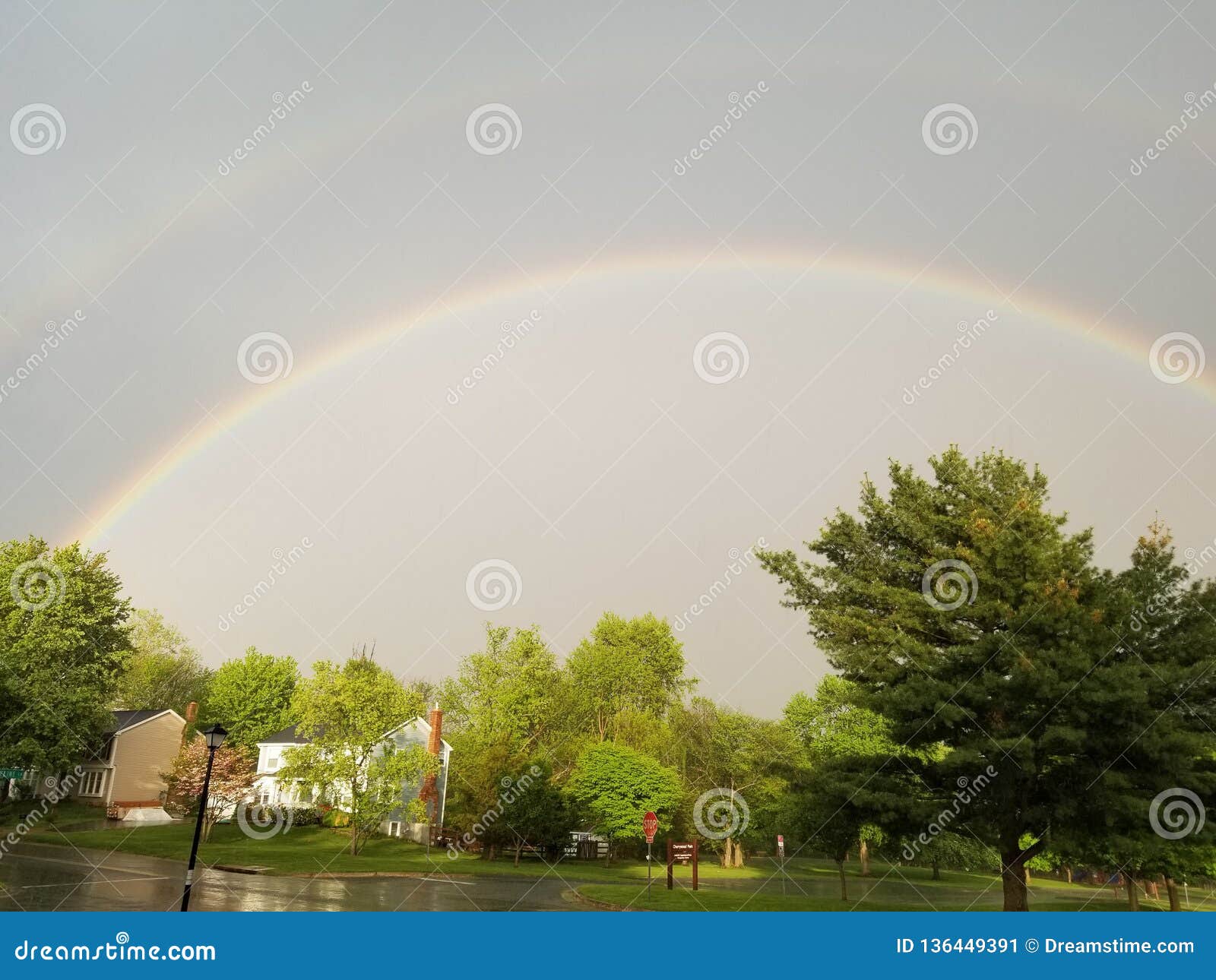 Double Rainbow stock image. Image of double, trees, rainbow - 136449391