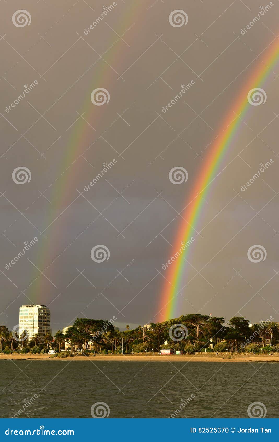 Double Rainbows Raising from the Ground in Melbourne Stock Photo ...