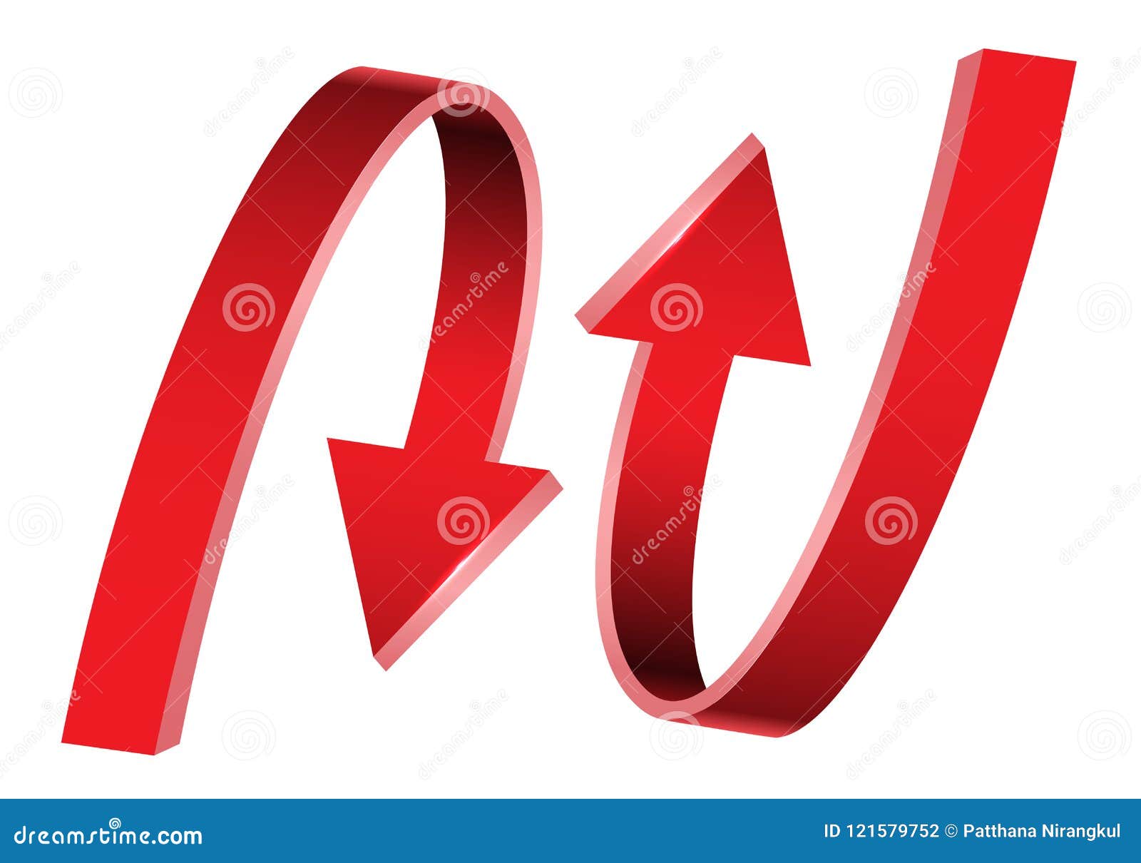 Double Red Arrow 3D Curve Direction on White Background Vector Stock ...