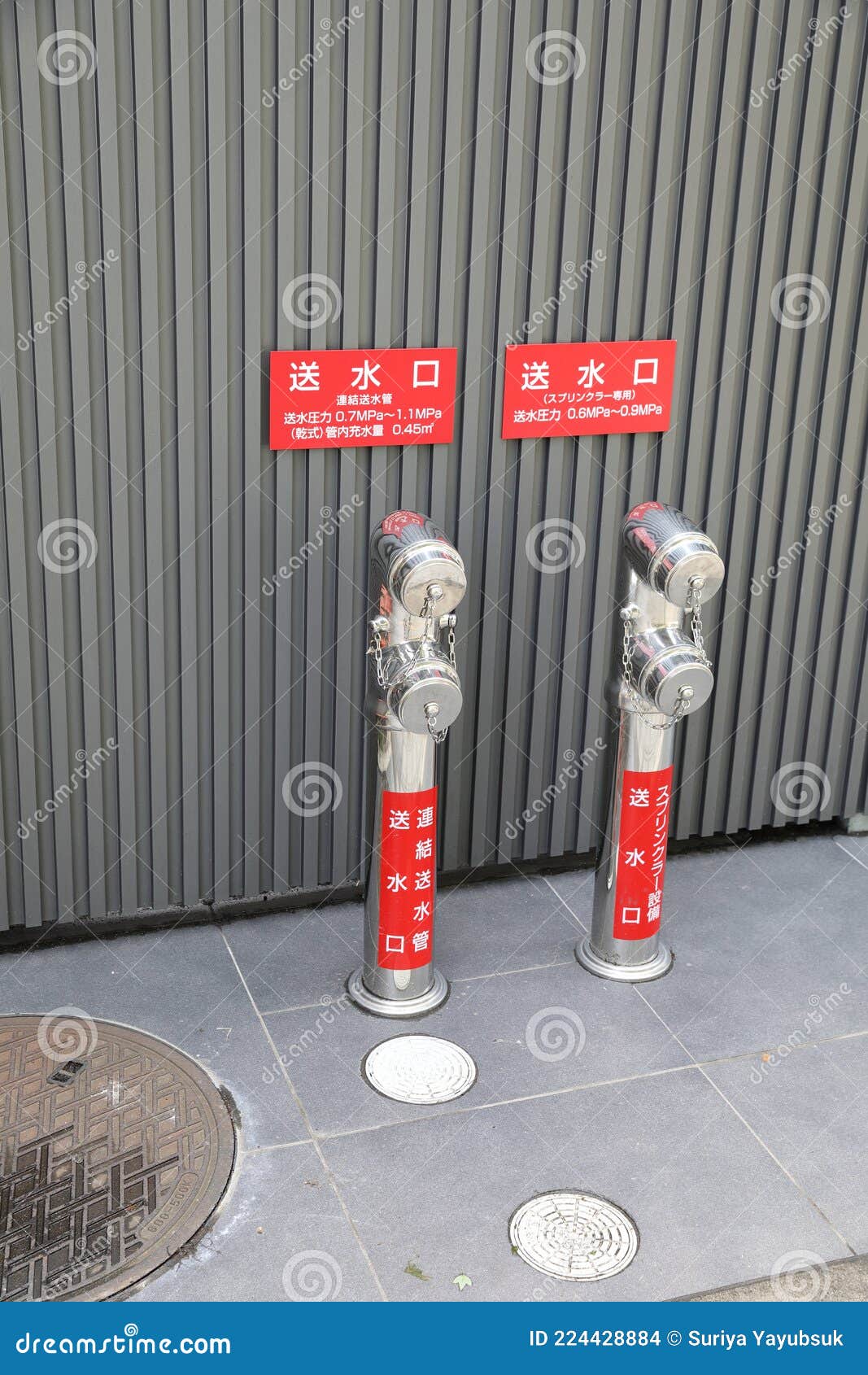 Double Red Fire Hydrant on the Street Stock Photo - Image of chain ...