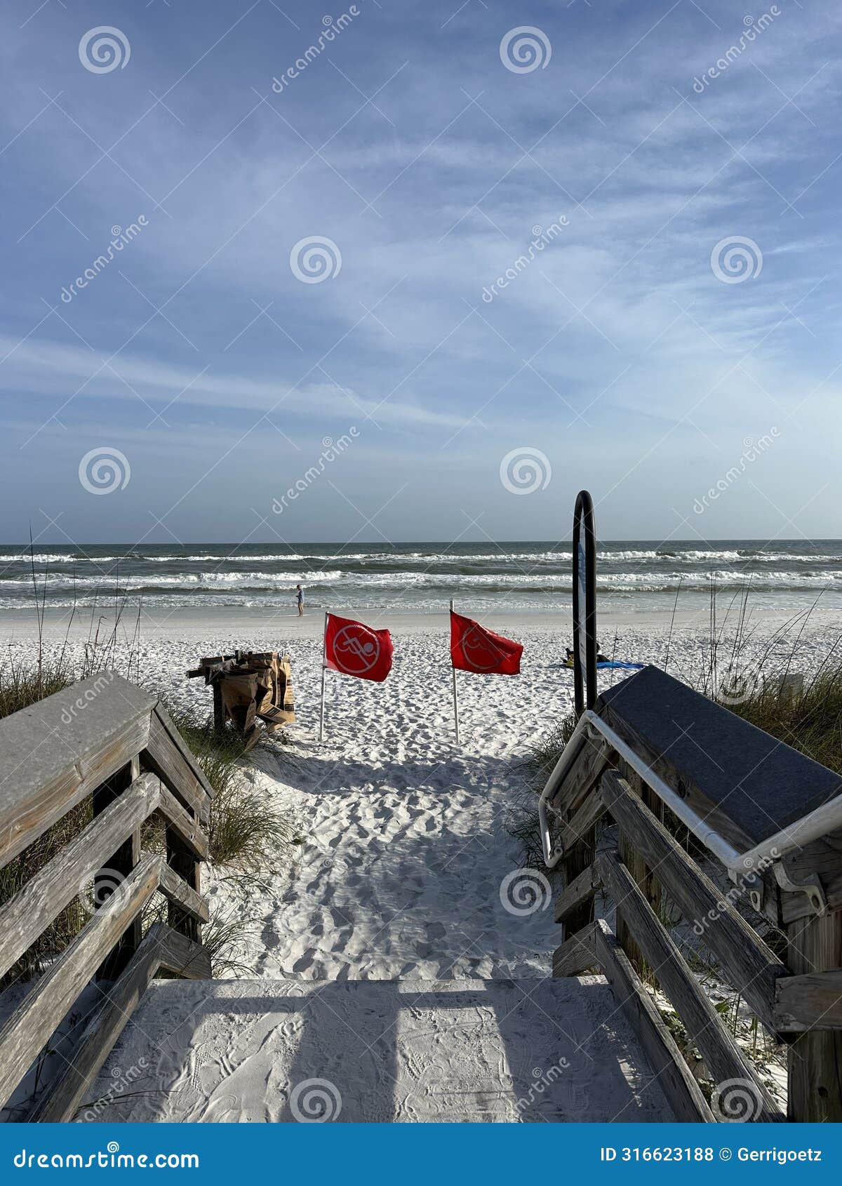 Double Red Flags on Beach Sand Miramar Beach Florida Stock Photo ...