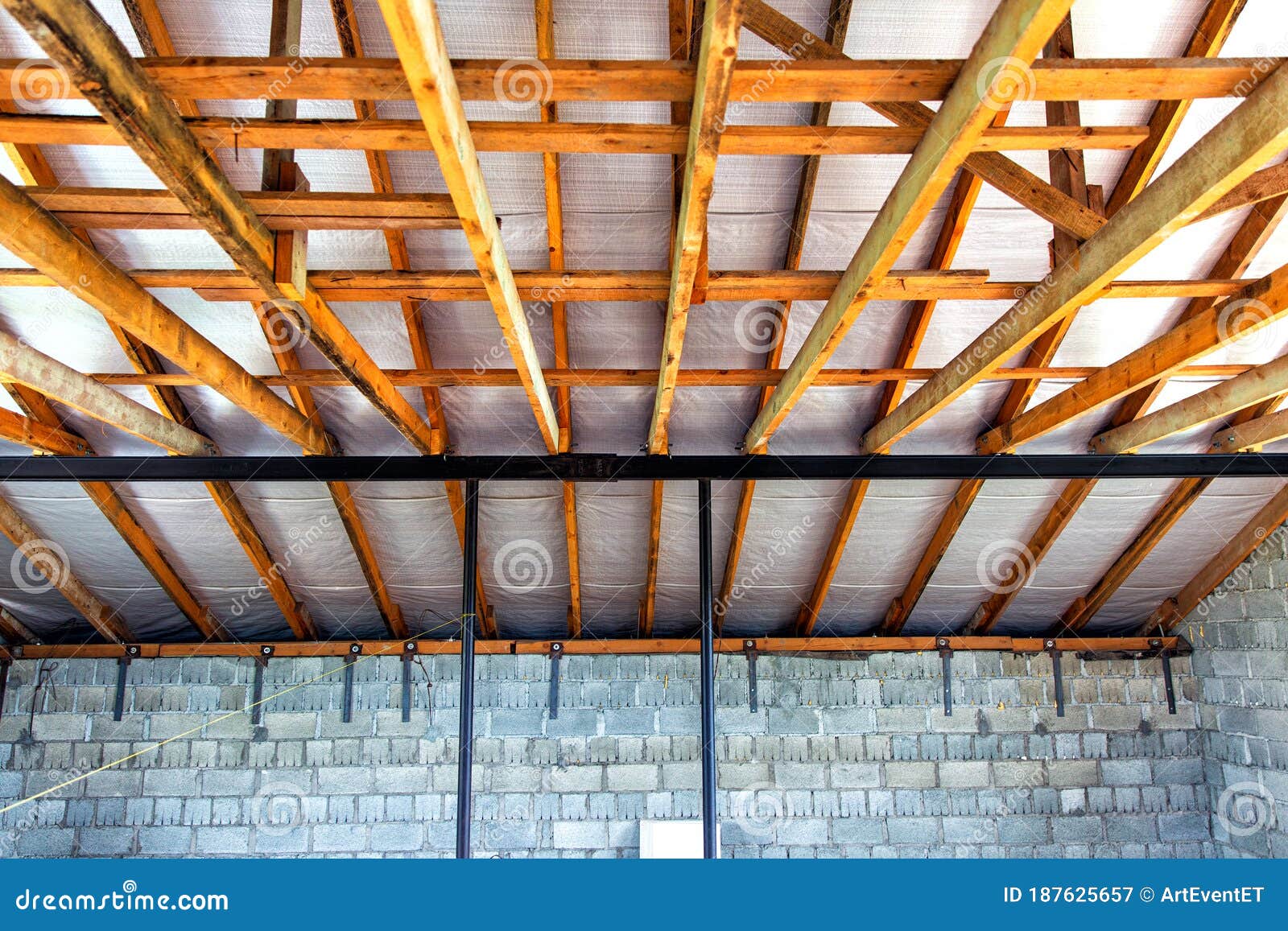 Double Roof Rafters. Construction of Second Floor Inside Stock Image ...