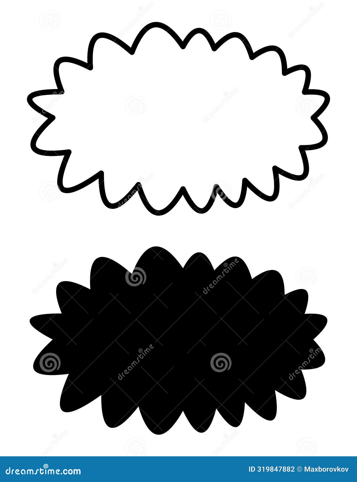 Double Scalloped Speech Bubbles In Black And White Vector Illustration ...