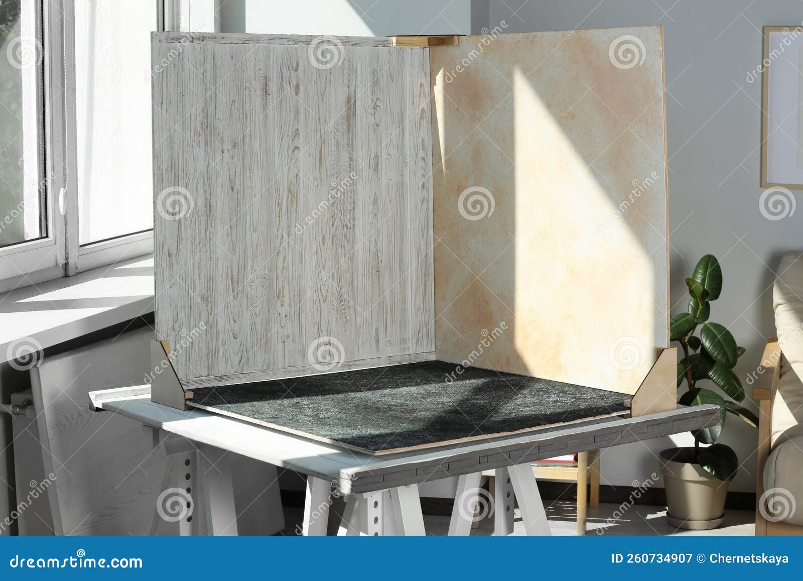 Double-sided Backdrops on Table in Photo Studio Stock Image - Image of ...