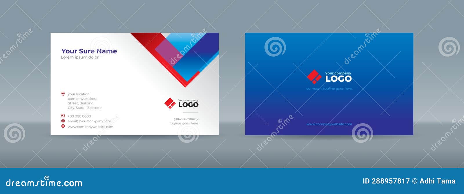 Double-sided Business Card Template with Random Red-blue Rectangle Bars ...