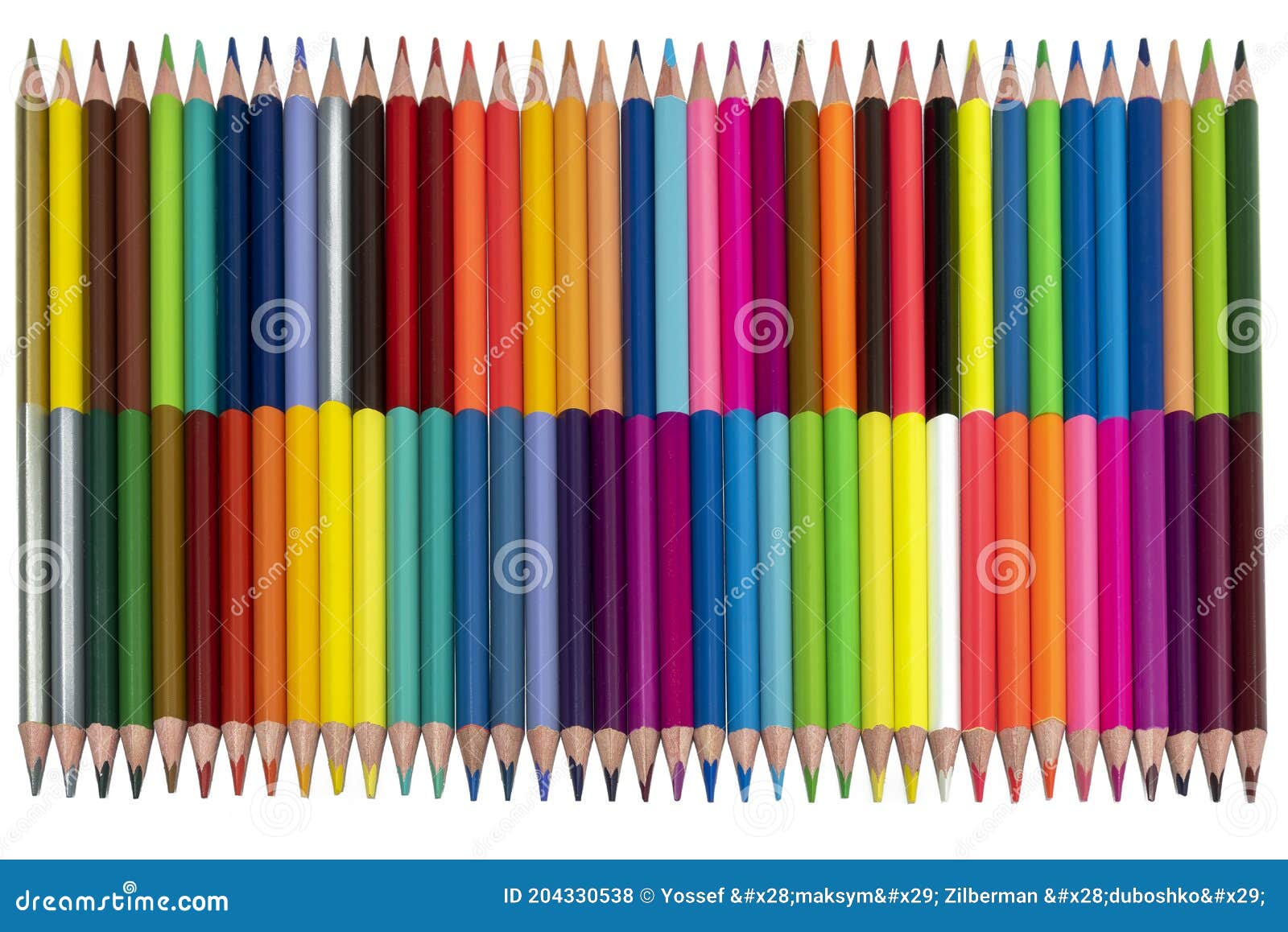 Double-sided Colored Pencils on One Side are Laid Out in Order on the ...