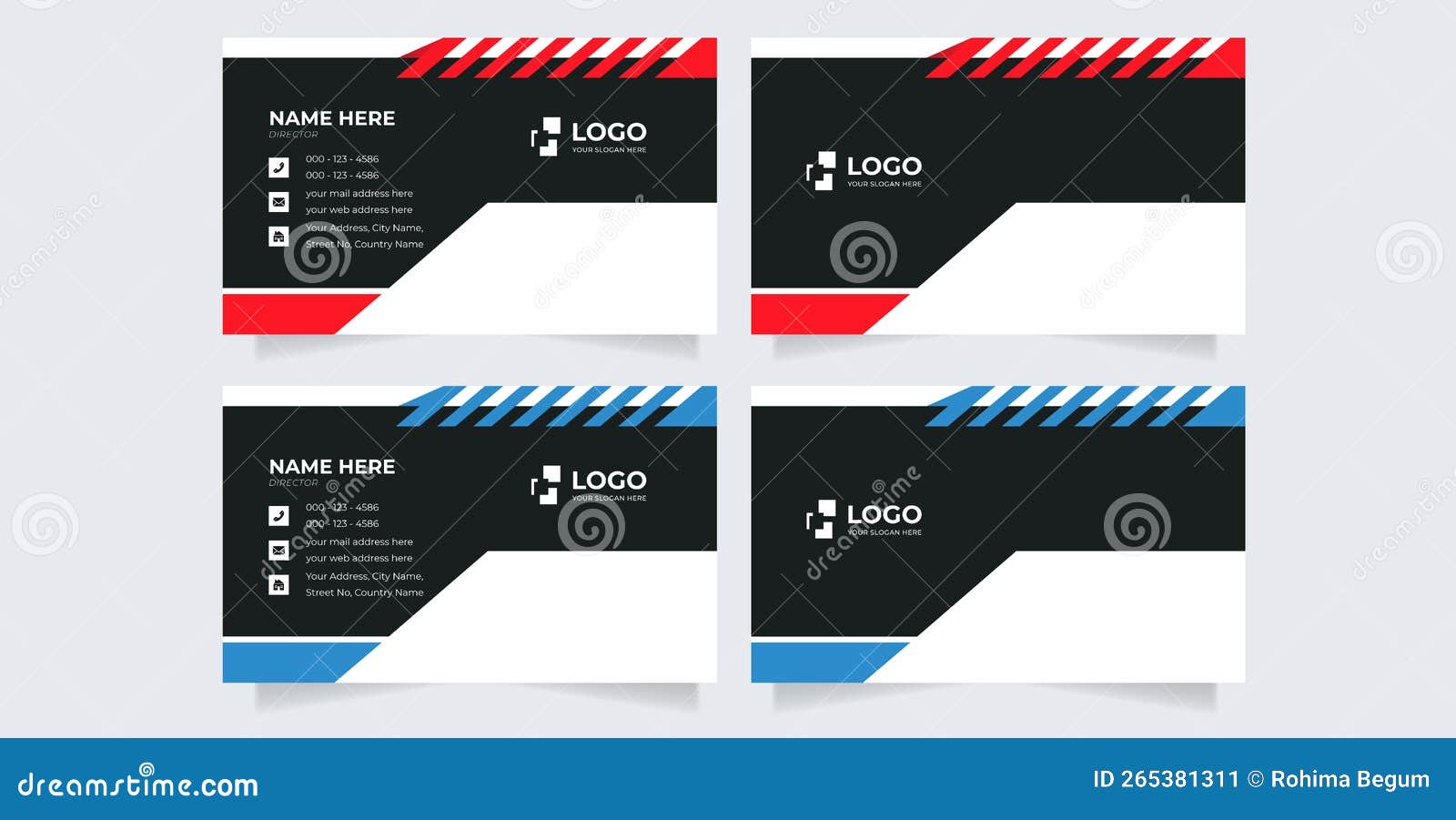 Double-sided Creative Business Card Design Template. Horizontal and ...