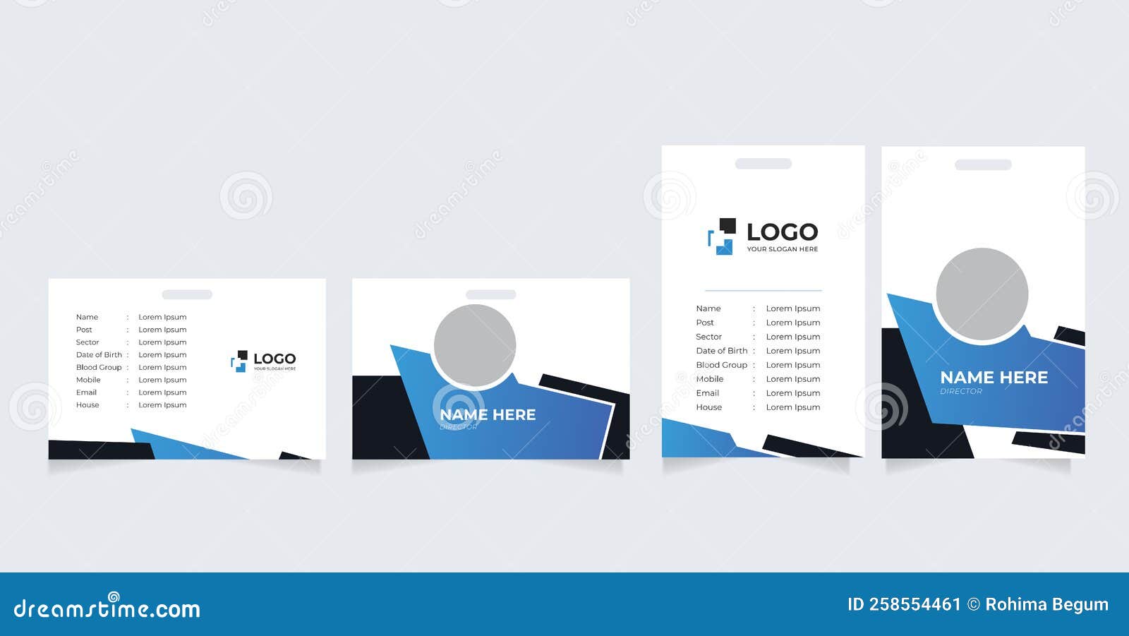 Double-sided Creative ID Card Design Template. Horizontal and Vertical ...