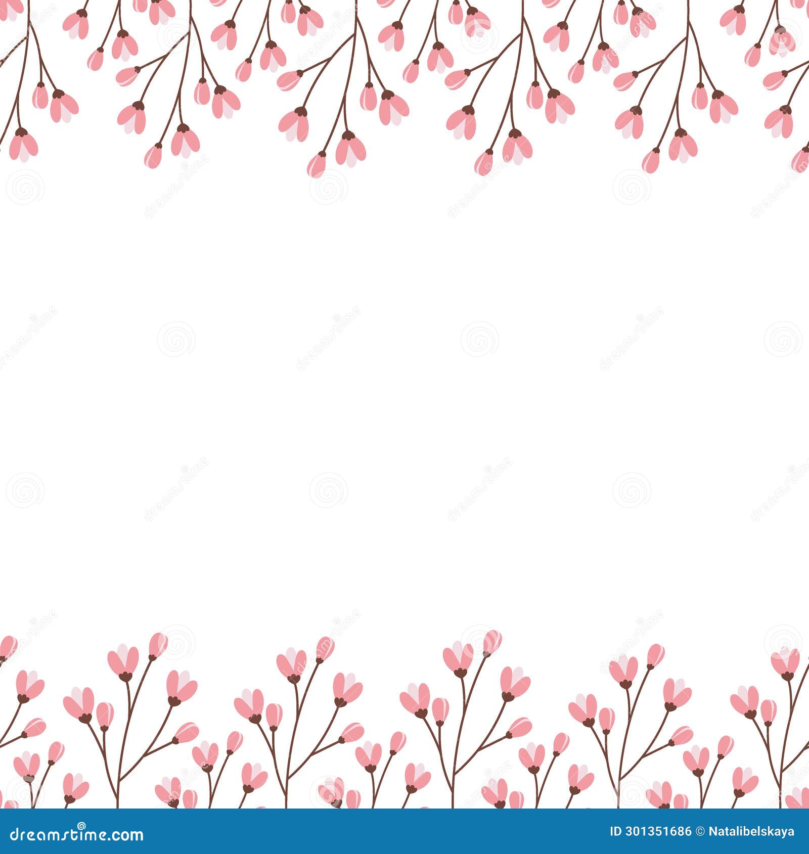 Double Sided Frame with Top and Bottom Border of Blossom Branches. Copy ...
