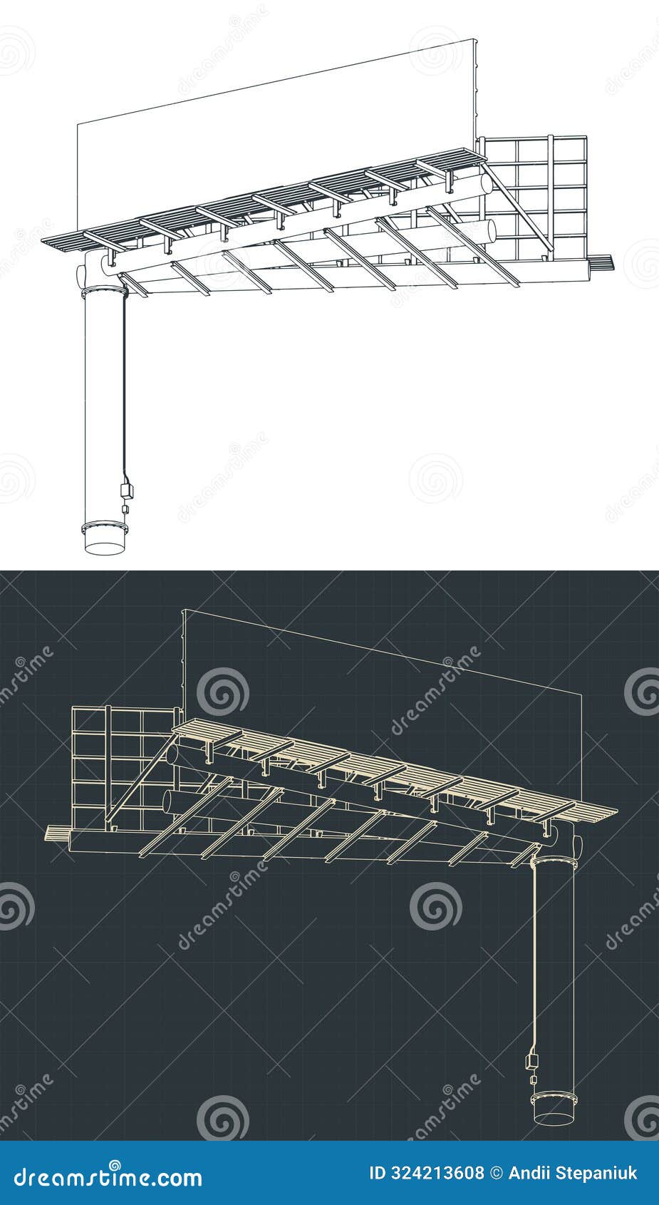 Double Sided V Type Advertising Billboard Blueprints Stock Illustration ...