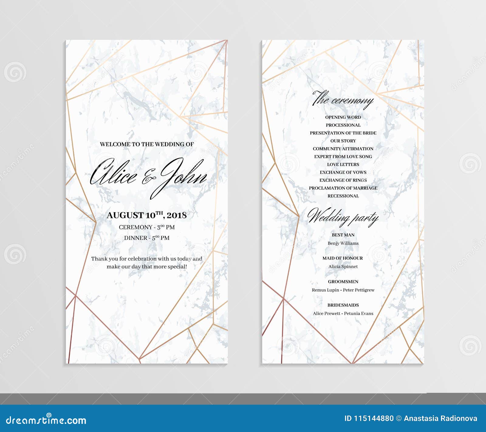 Double-sided Wedding Program Template Vector Illustration ...