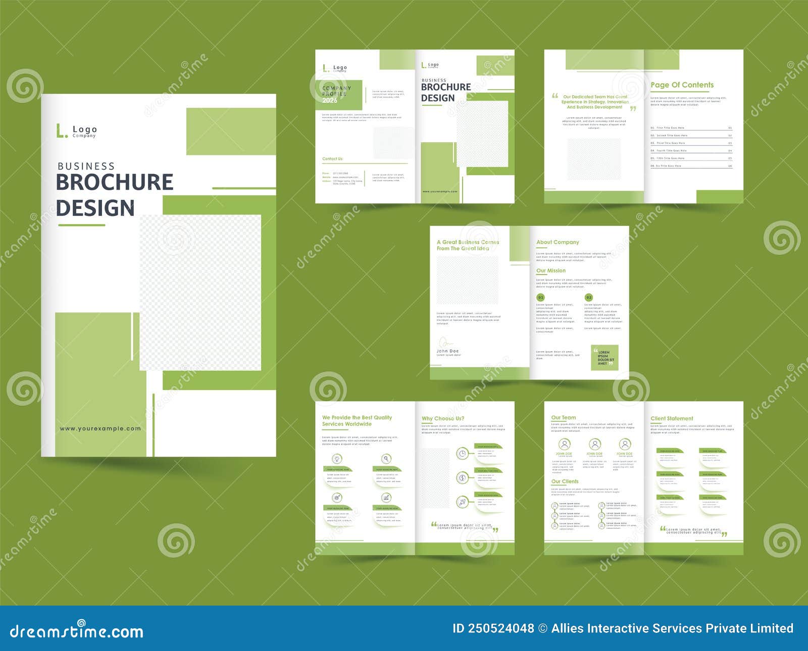Double-Sides of Bi-Fold Brochure Template Set with Copy Space in White ...