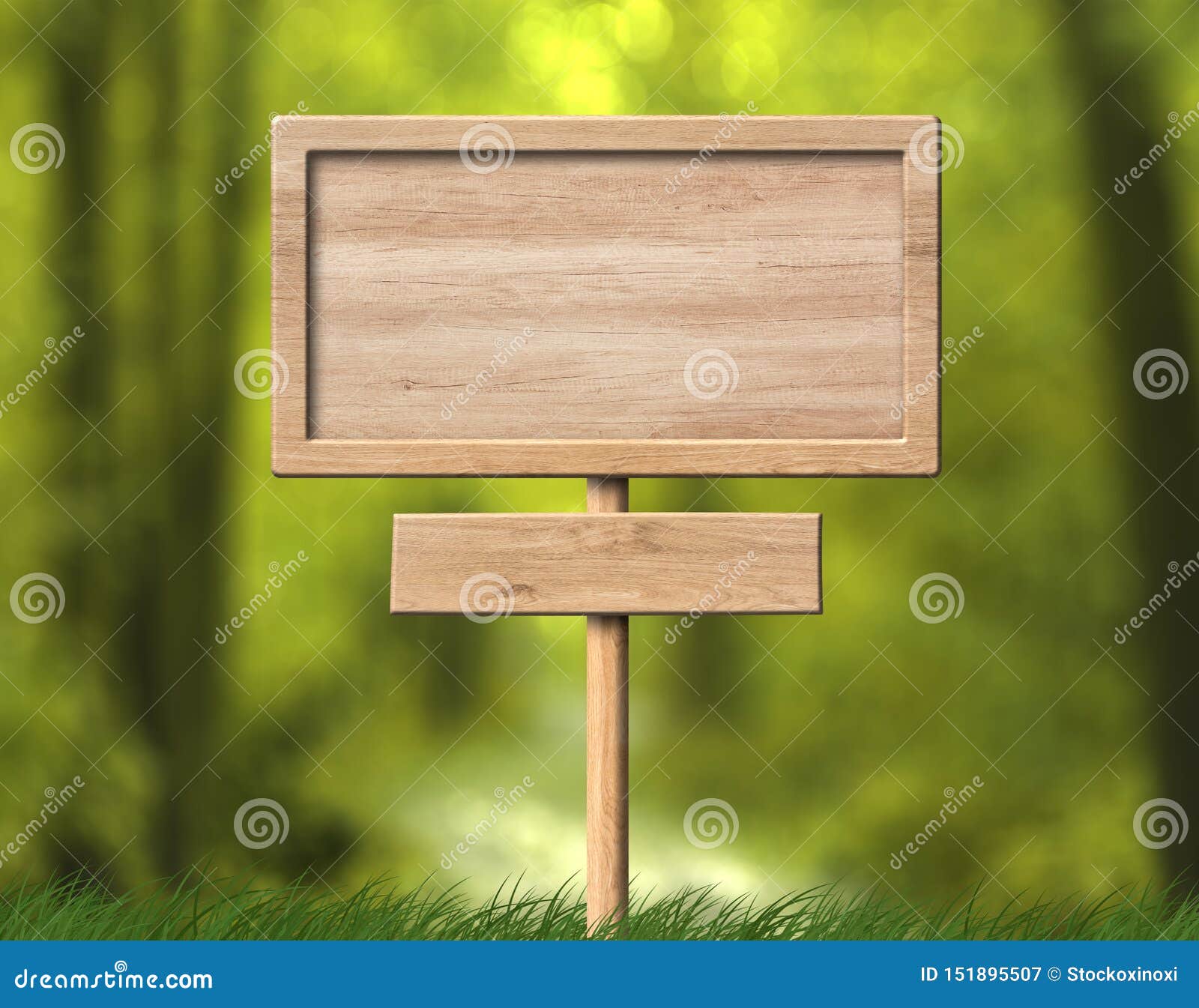 Double Signboard with Wood Frame Single Pole and Forest Background ...
