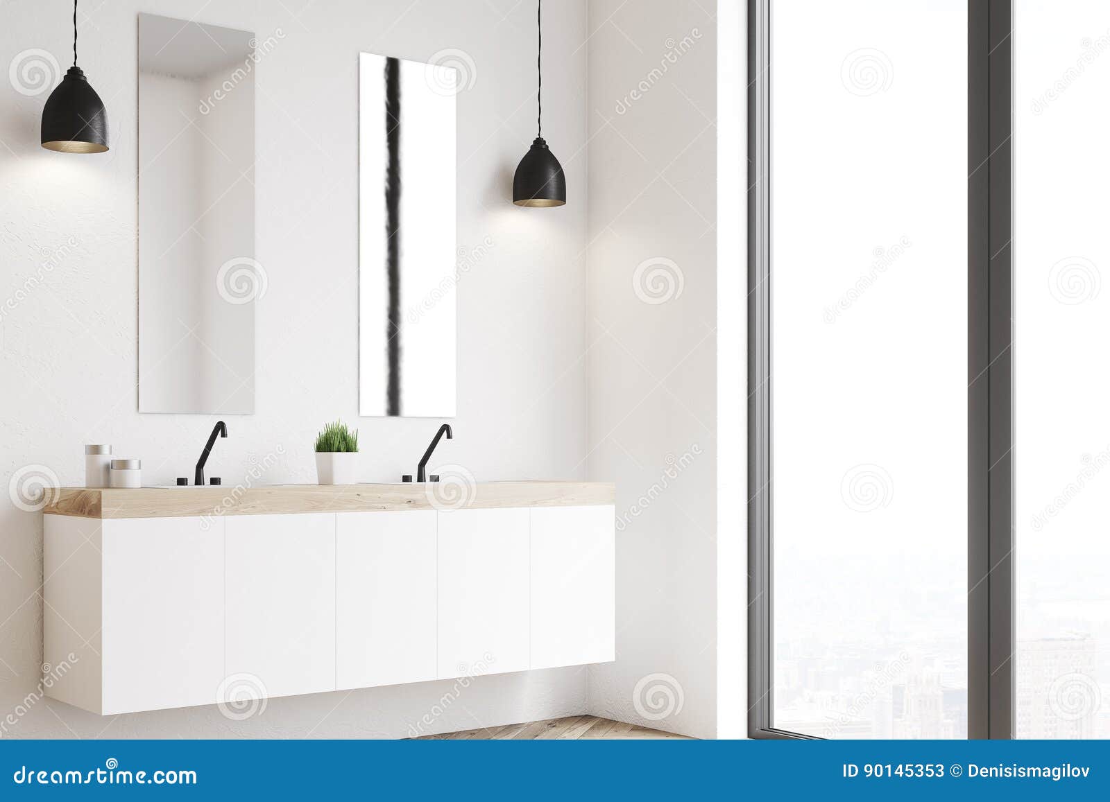 Double Sink, White Wall, Side View Stock Illustration - Illustration of ...
