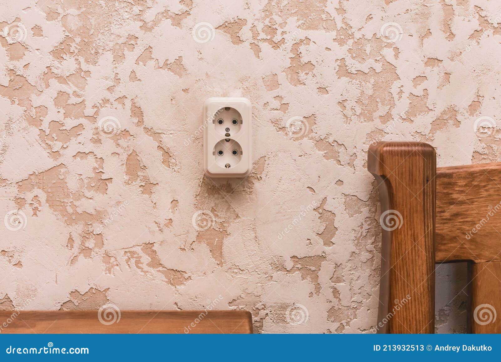 Double Socket on a Plaster Wall in a Modern Room Interior Stock Image ...
