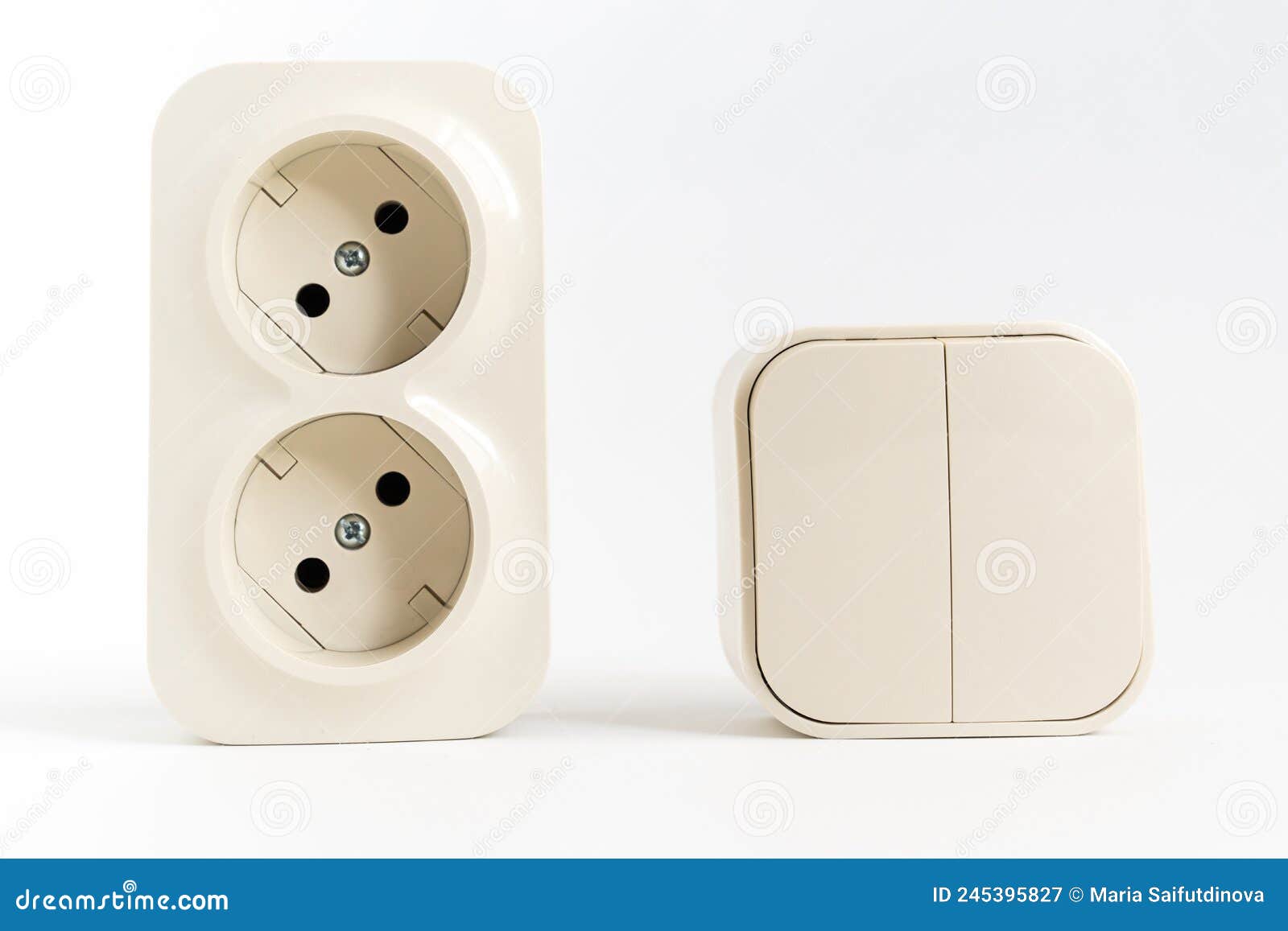 Double Socket and Two-key Light Switch on White Background. Stock Image ...