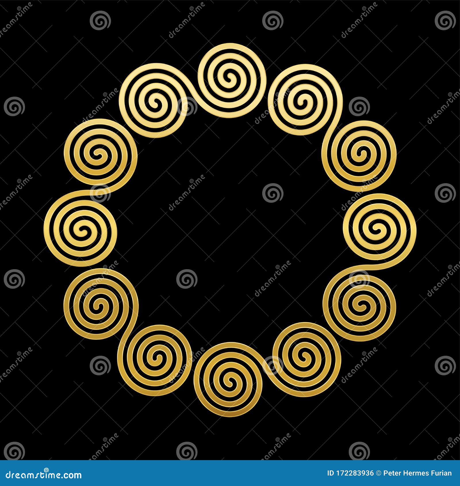 Double Spiral Round Frame Golden Circle Black Background Vector ...