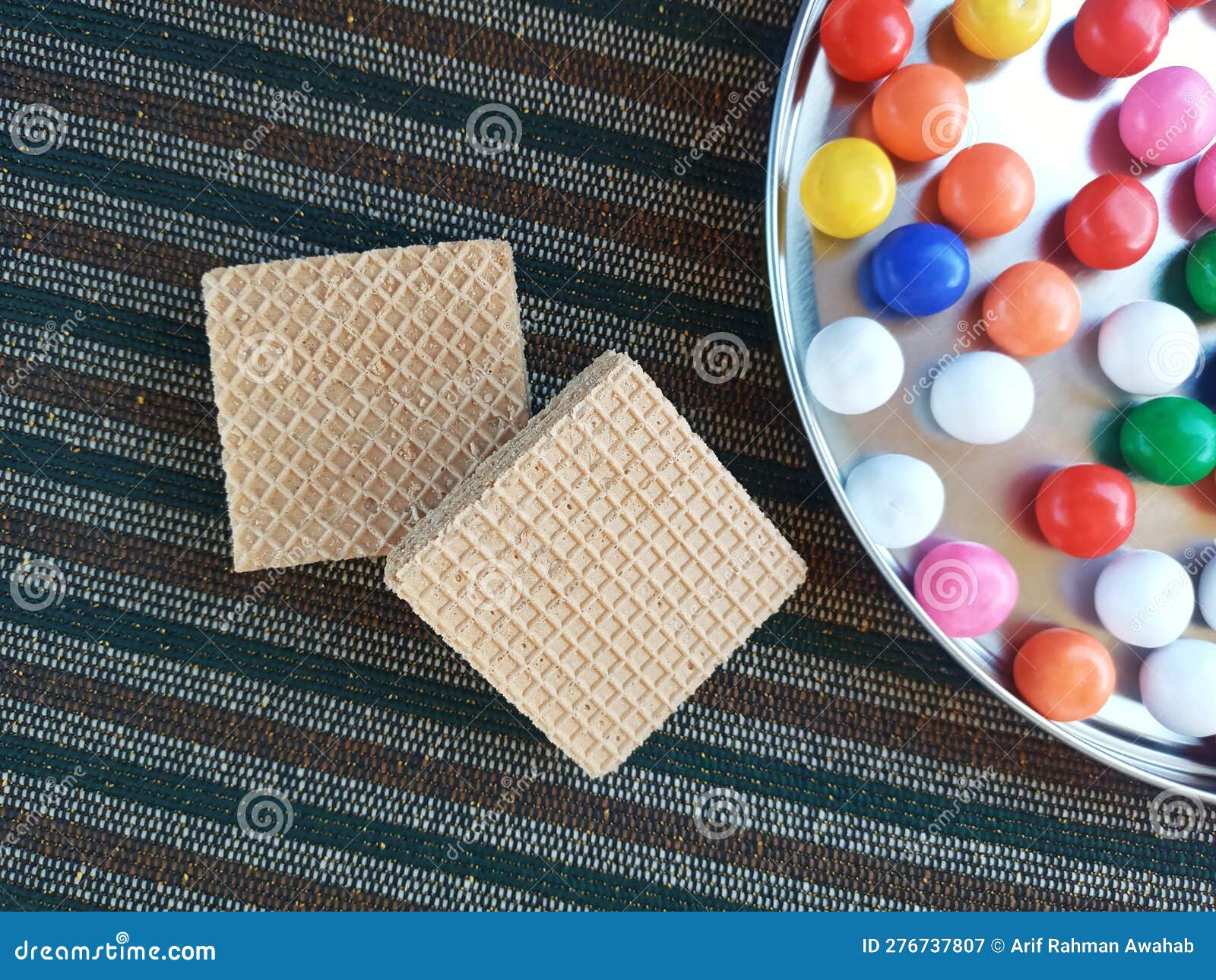 Double Square Cream Wafers on Striped Carpet Stock Image - Image of ...