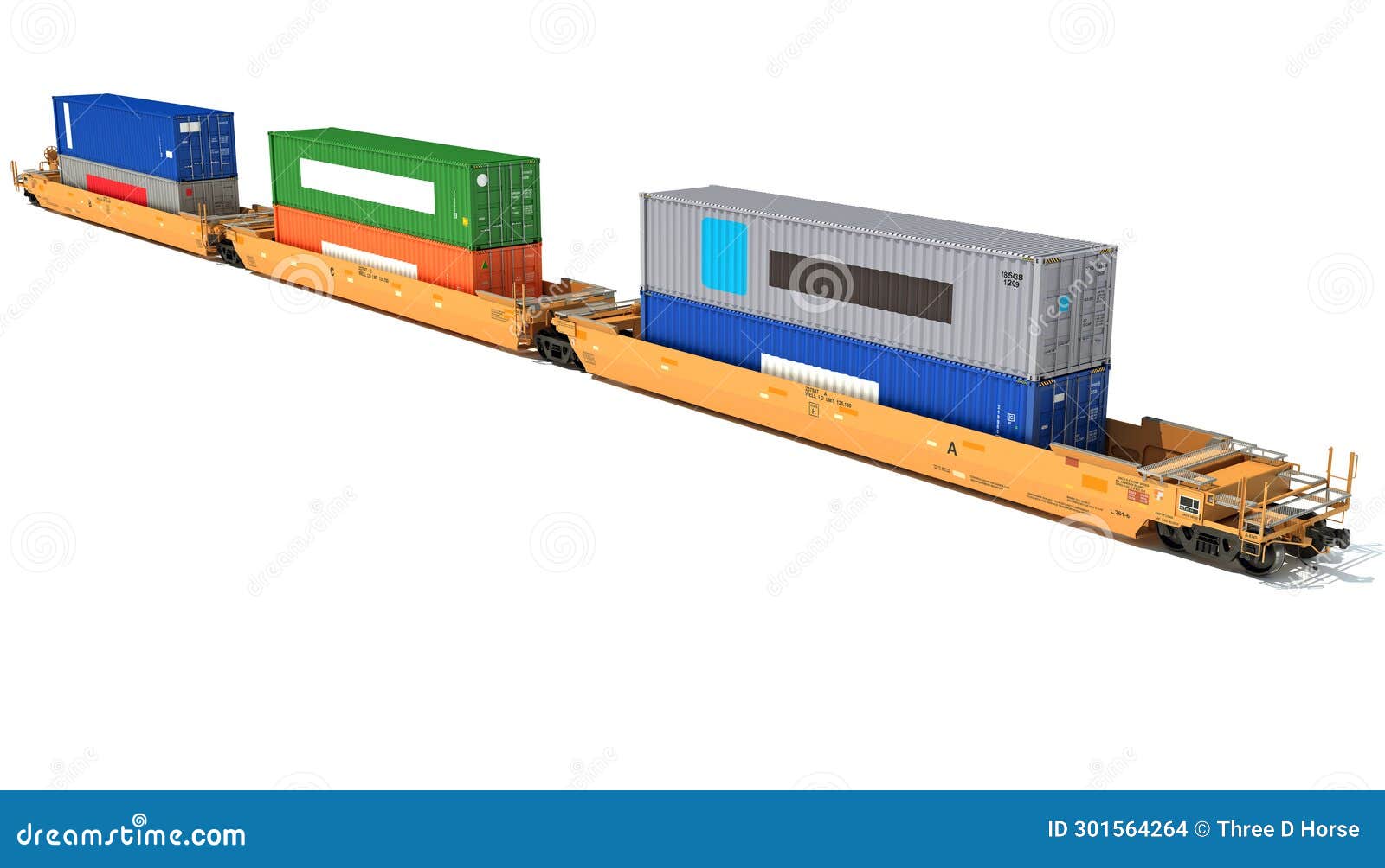 Double Stack Container Wagon. Simple Flat Illustration. Cartoon Vector ...