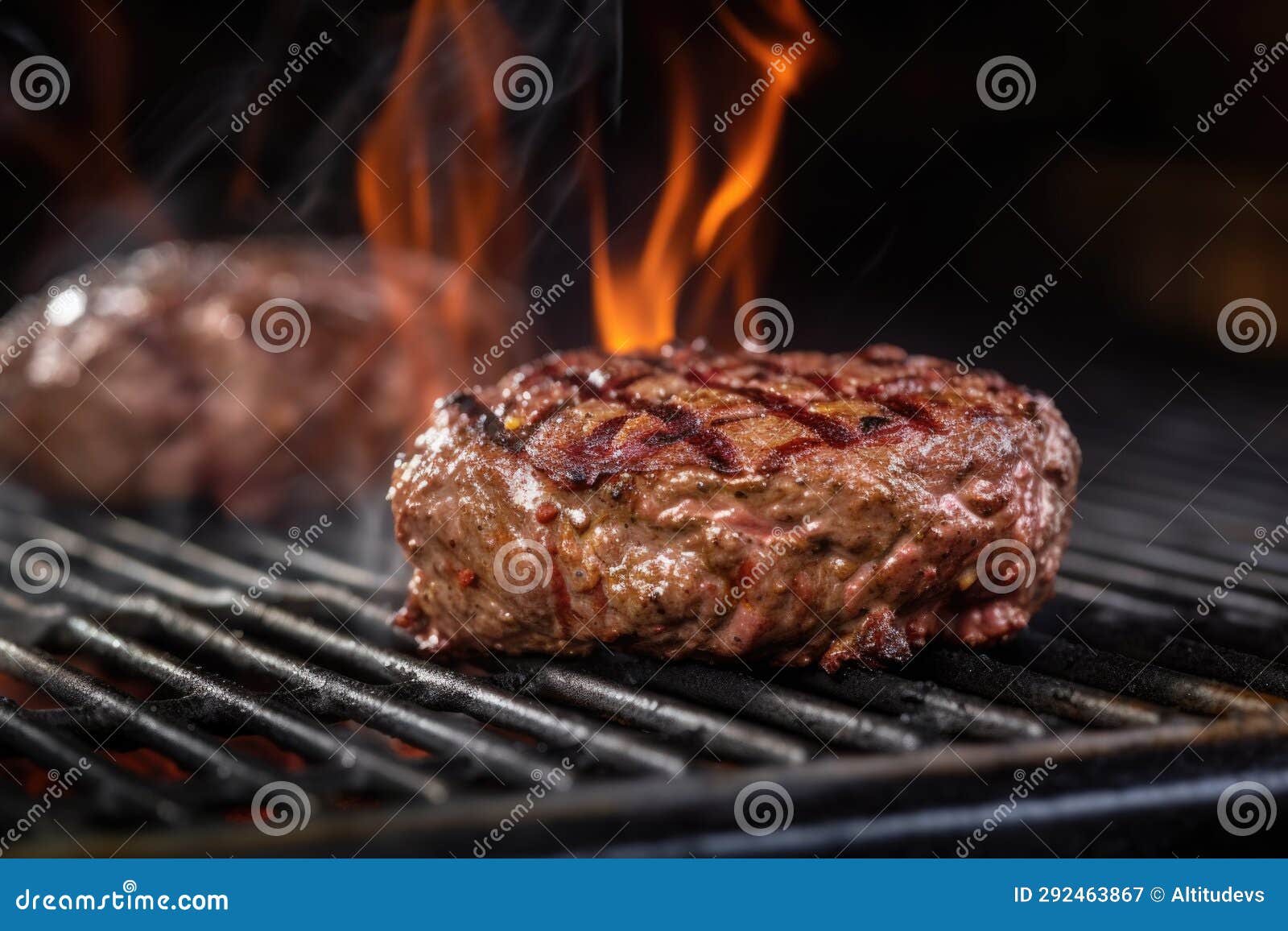 Double Stacked Burger Sizzling on High-temperature Grill Stock Image ...