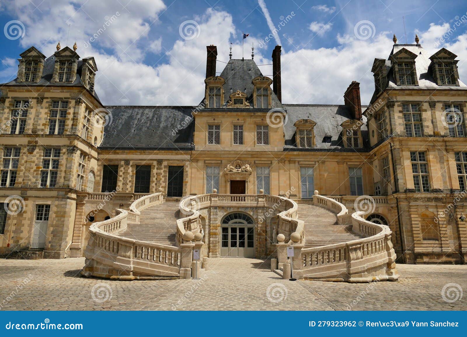 The Double Staircase in Front of the Facade of the Fontainebleau Castle ...