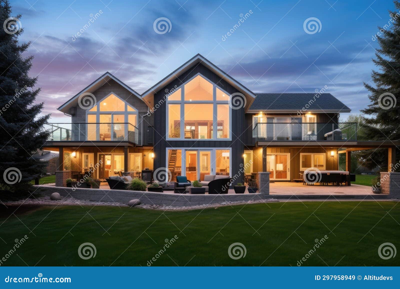 Double-storey Modern Ranch, with Oversized Windows Stock Image - Image ...